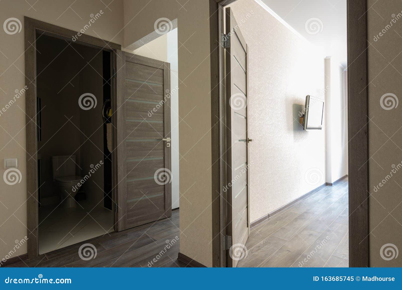 Corridor in a Small Apartment, Open Doors Stock Image - Image of estate ...