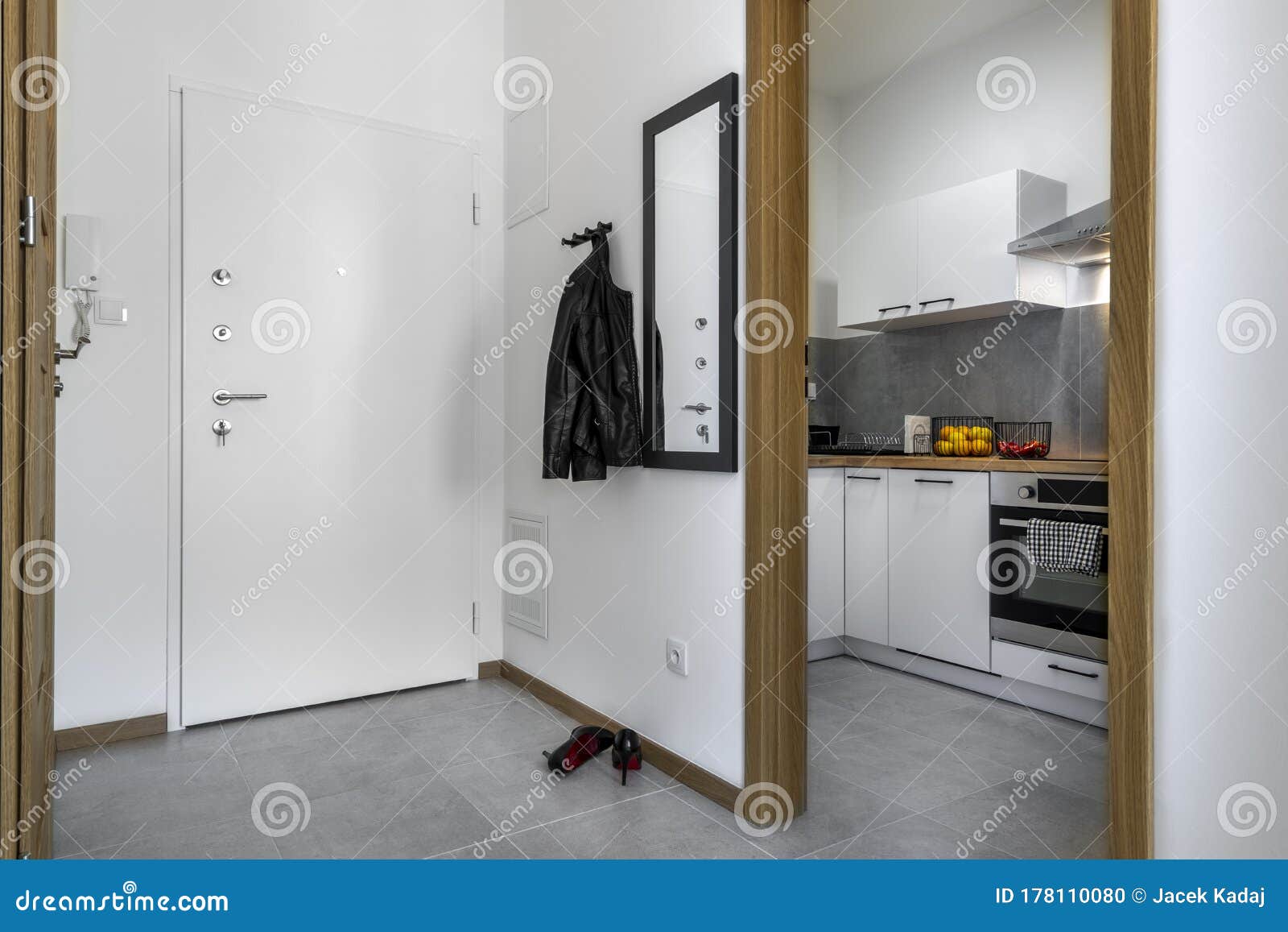 Corridor and Small Kitchen Interior Stock Photo - Image of minimal ...