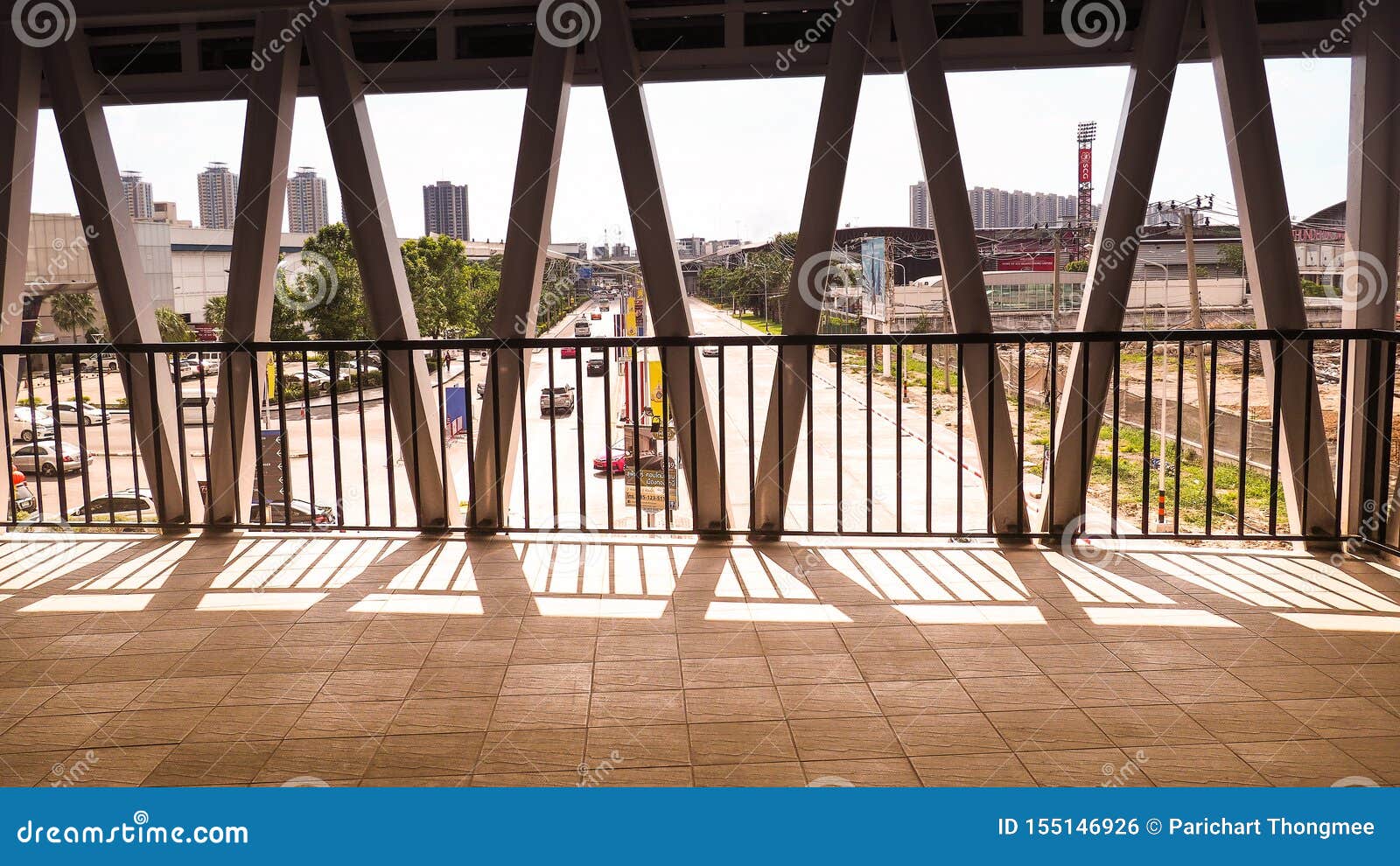 Corridor and Stairs. the Iron Bridge Over Street at the Sunrise Stock ...