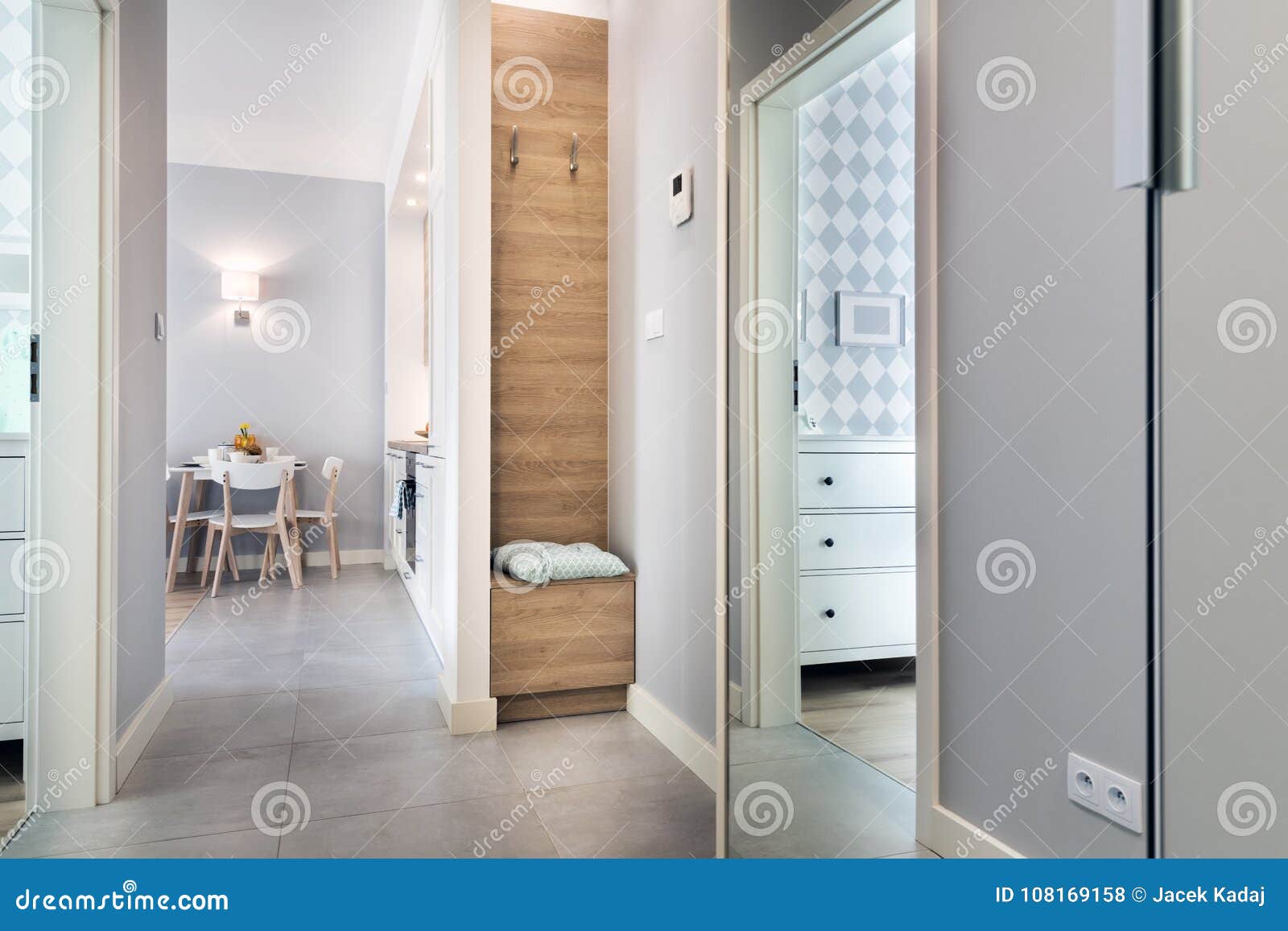 Corridor with tiled floor stock photo. Image of handle - 108169158