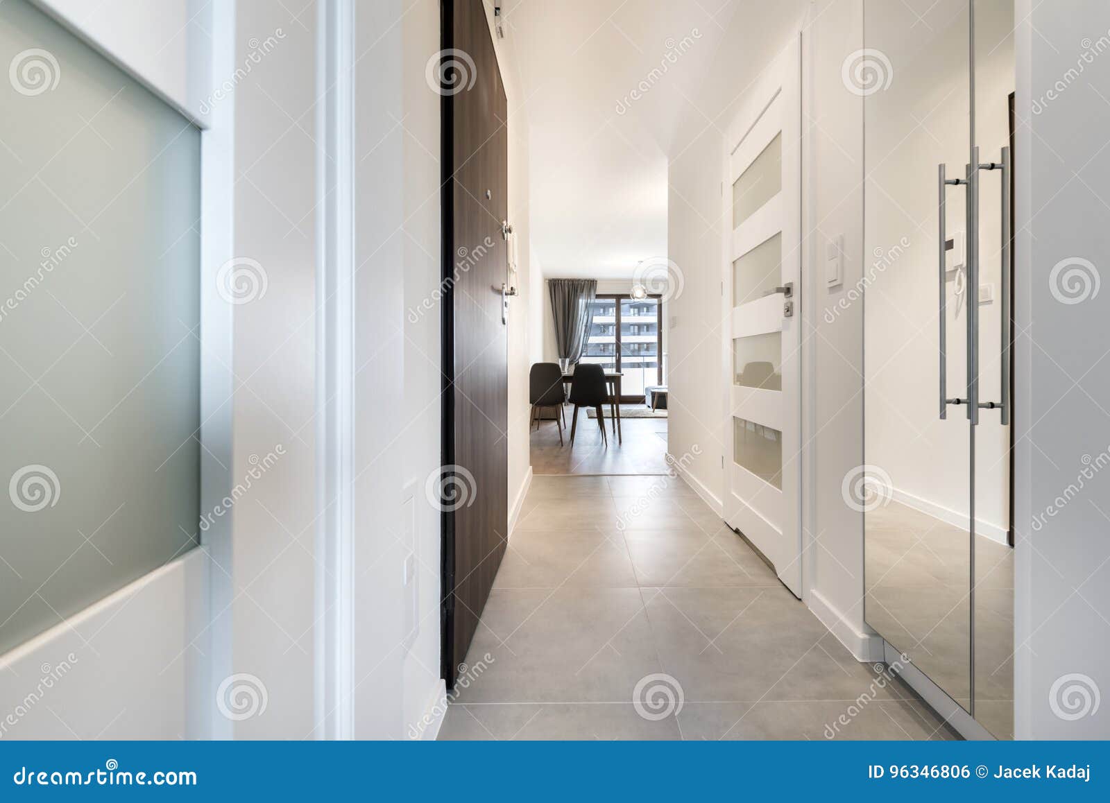 Corridor with tiles floor stock photo. Image of lamp - 96346806