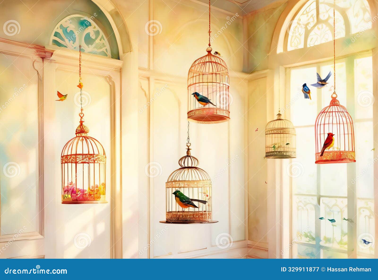 In the Corridor To Bask in the Sunny Afternoon Light, Cages Stock ...