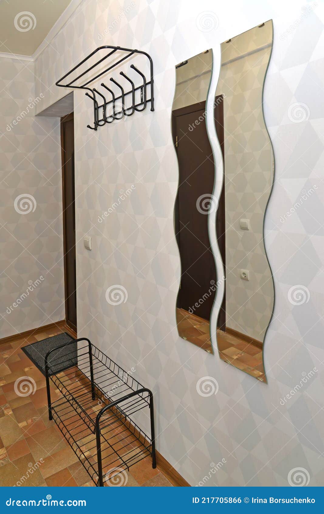 Corridor with Two Curly Mirrors on the Wall. Interior Stock Photo ...