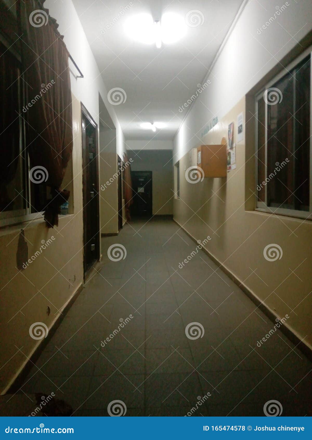 Corridor View with Light in Display at Night Stock Photo - Image of ...