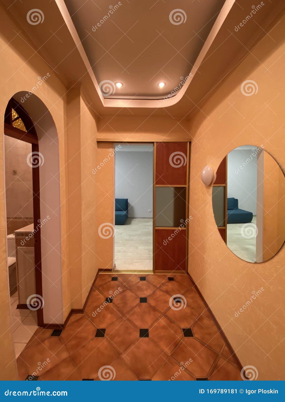 Corridor with Wardrobe and Mirror Stock Image - Image of corridor ...
