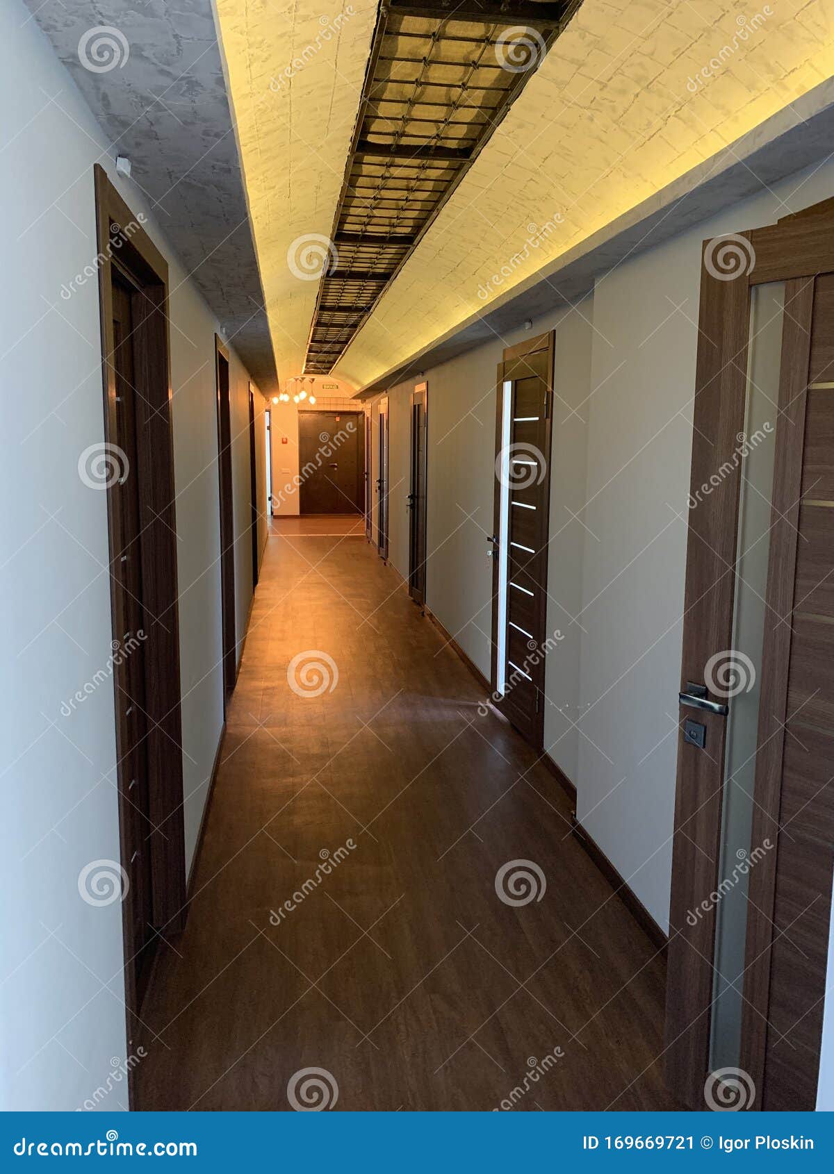 Corridor with wooden doors stock image. Image of concept - 169669721