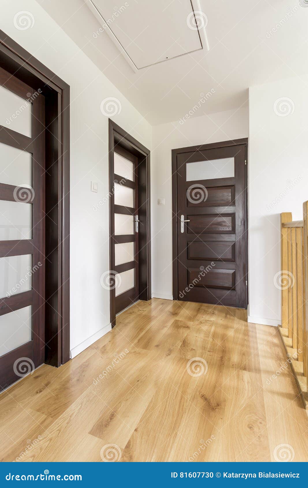 Corridor with wooden doors stock photo. Image of interior - 81607730