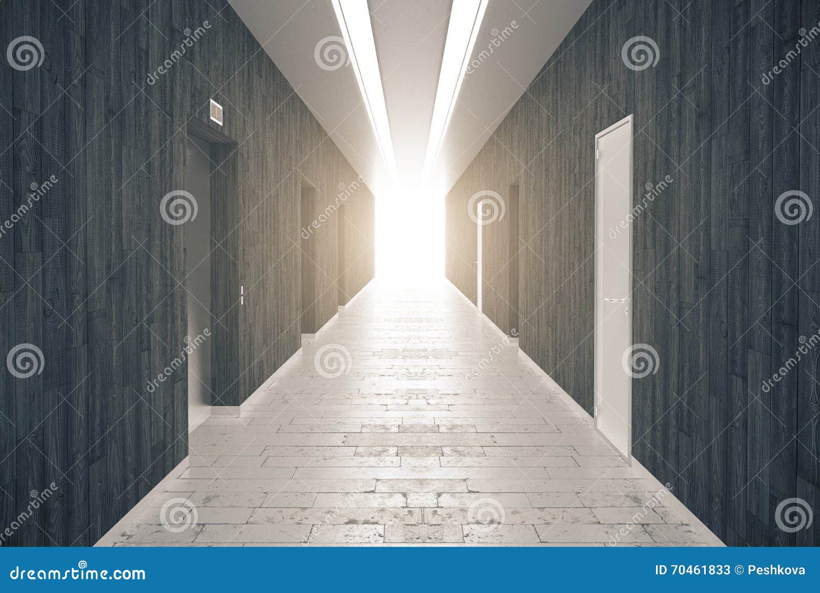 Corridor with wooden walls stock illustration. Illustration of brick ...