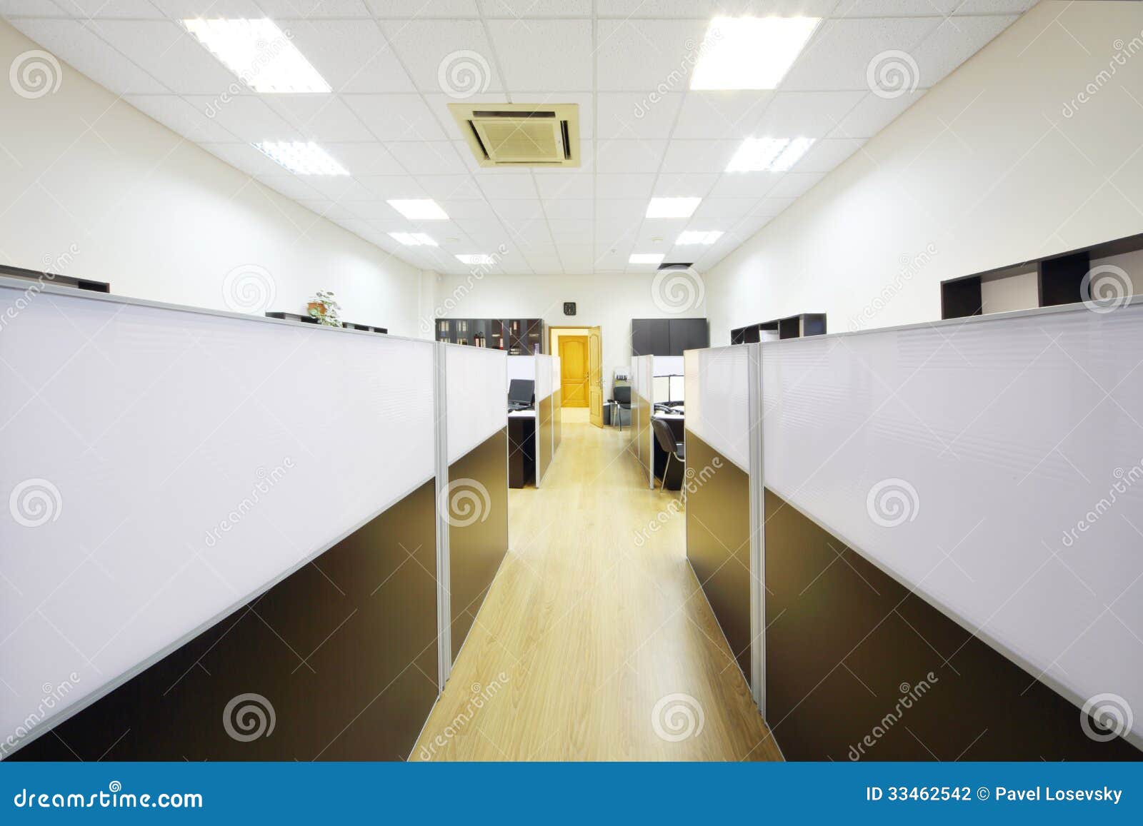 Corridor and Working Areas with Desktops Stock Photo - Image of ...