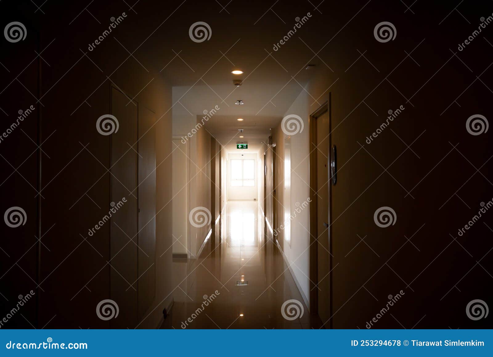 Corridors in Building in Dark Scene. Stock Photo - Image of floor ...