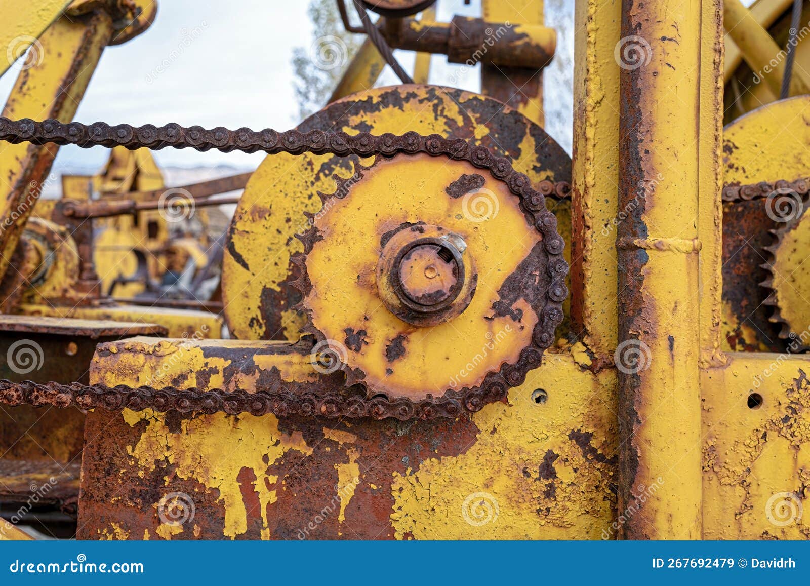 A Corroded Chain on a Rusty Gear Wheel of an Antique Machine Stock ...
