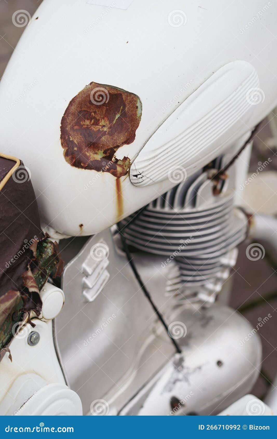 Corroded Fuel Tank of a White Motorcycle Stock Photo - Image of retro ...