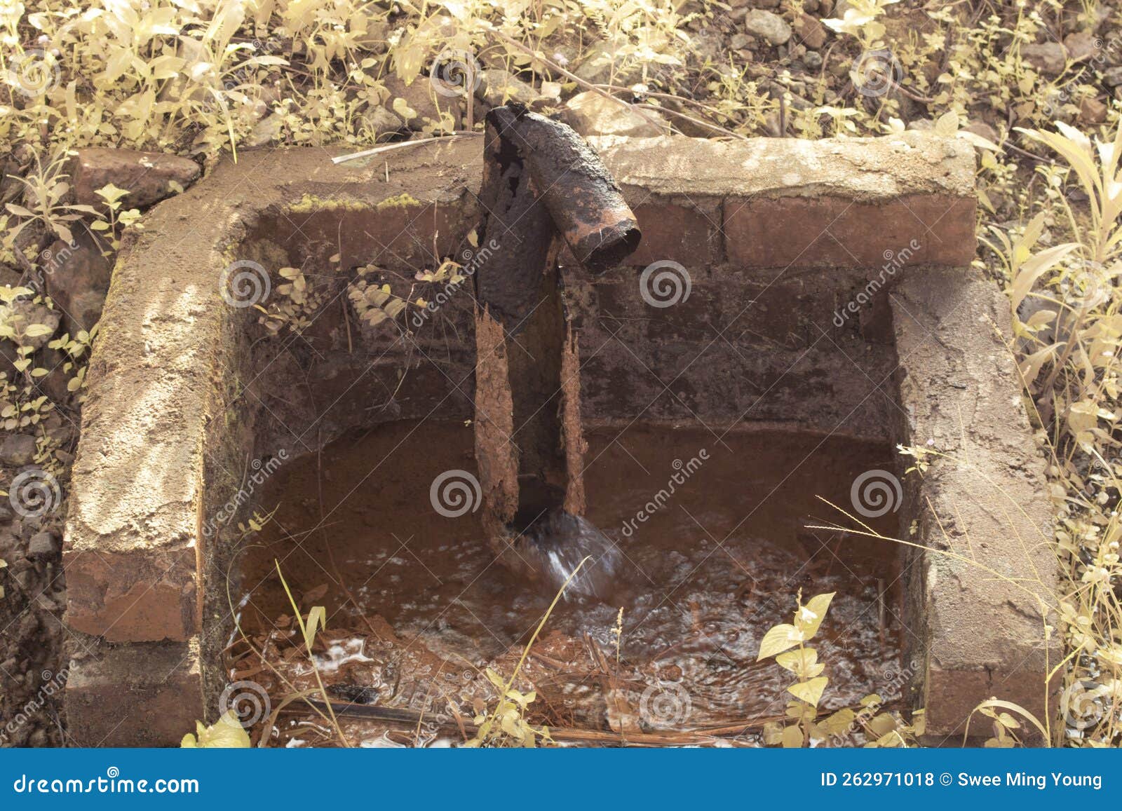 The Corroded Water Pipe Leaking Onto the Ground Stock Photo - Image of ...