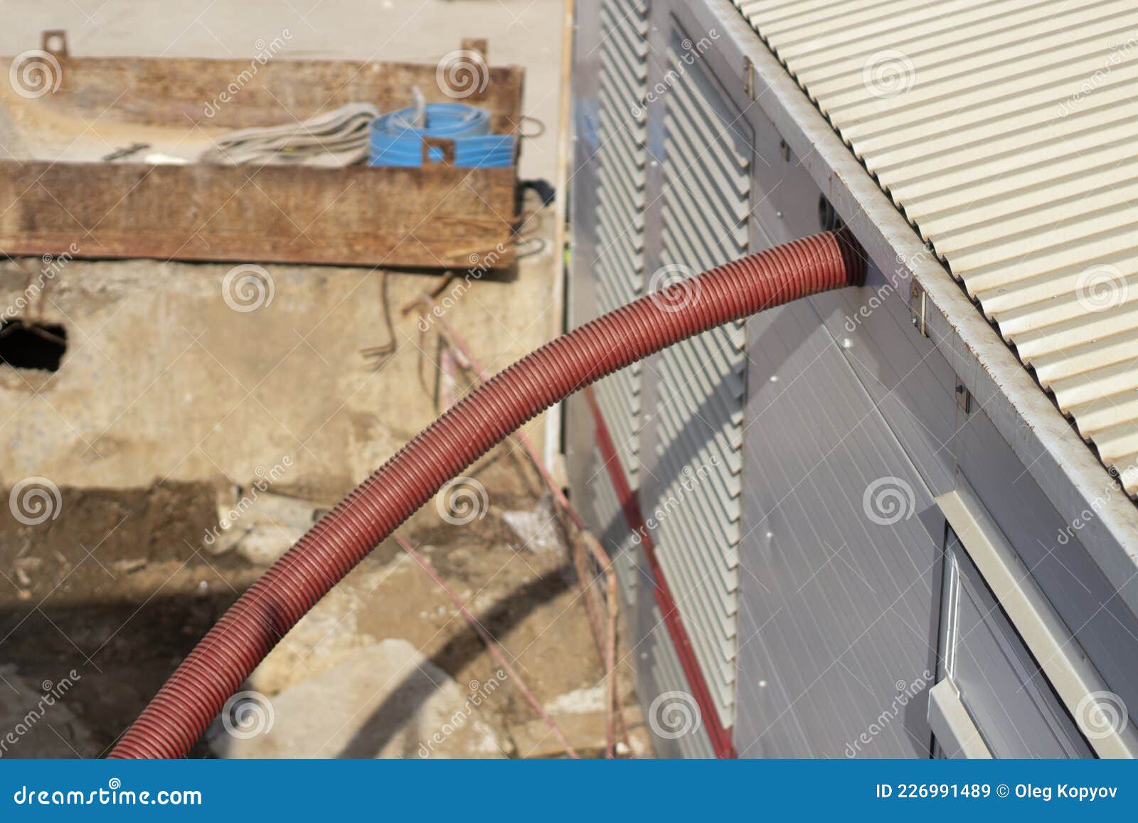 A Corrugated Cable. the Cable Enters the Structure Stock Image - Image ...