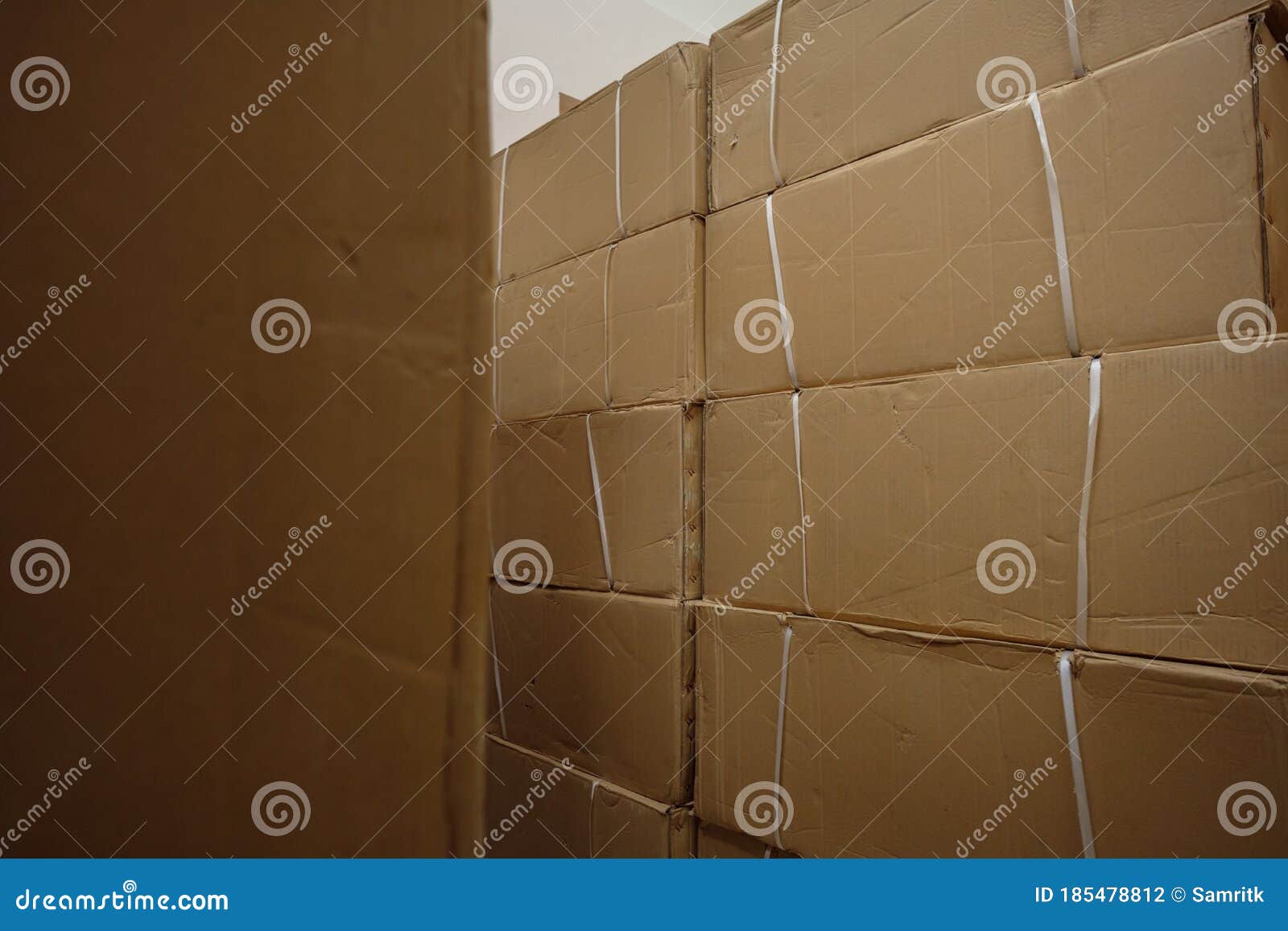 Corrugated Cardboard Storage Boxes Stacked in Warehouse Stock Photo ...