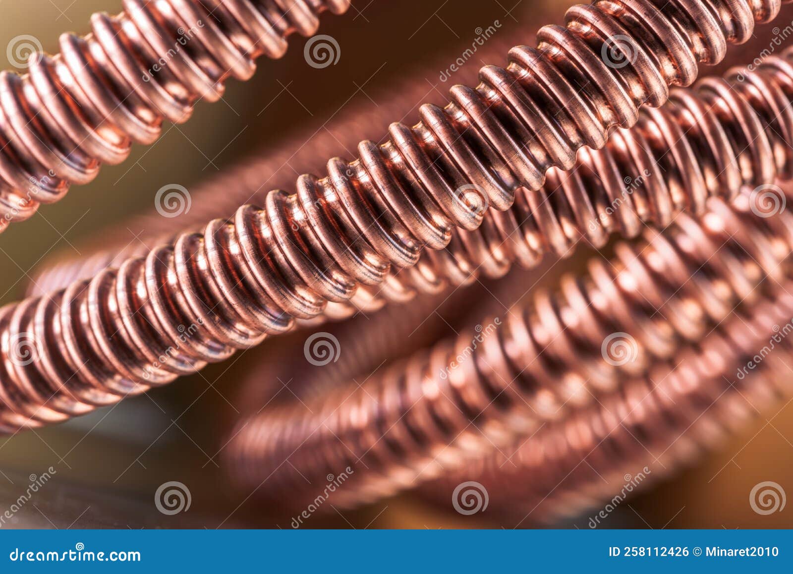 Corrugated Copper Pipe Macro View Stock Photo - Image of cable, flow ...