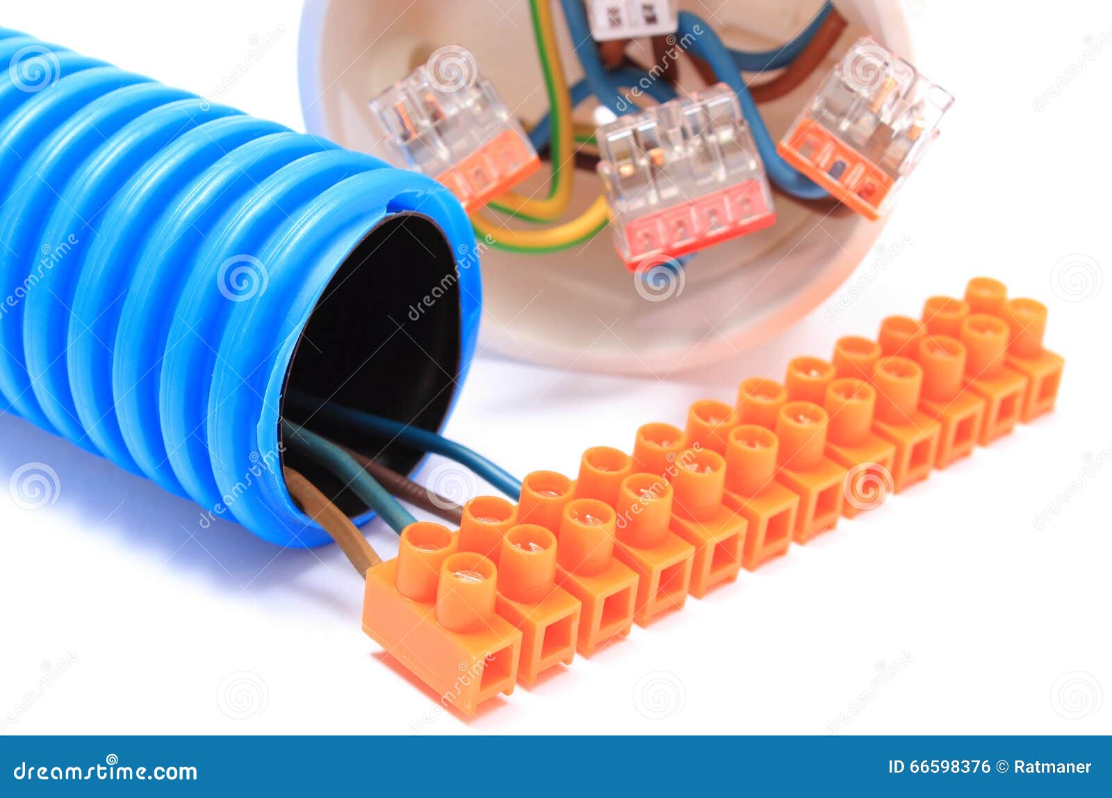 Corrugated Pipe, Cable with Connection Block, Electrical Box Stock ...