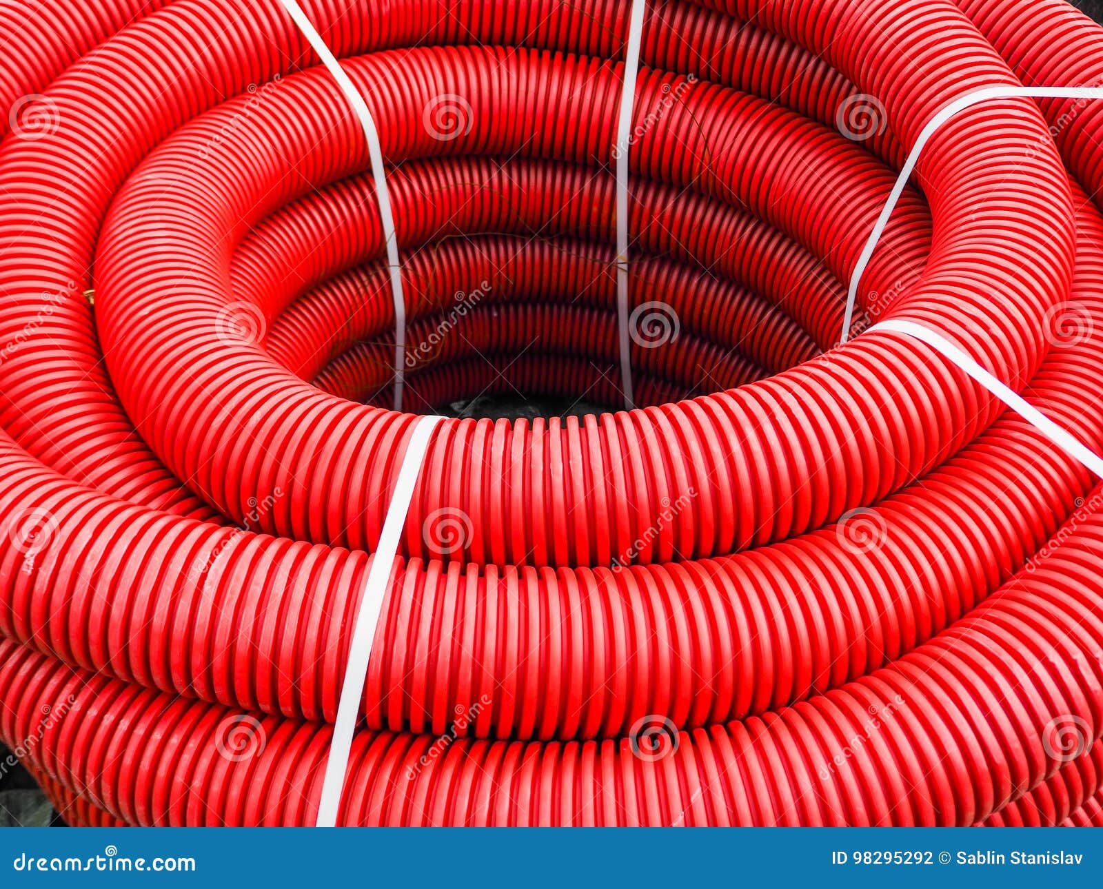 Corrugated Pipe, Drainage. in the Roll, Close-up. the Tube is ...
