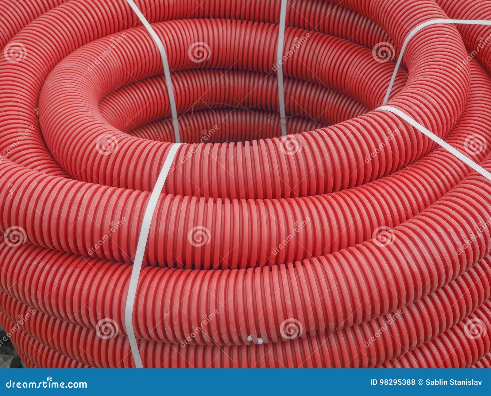 Corrugated Pipe, Drainage. in the Roll, Close-up. the Tube is ...