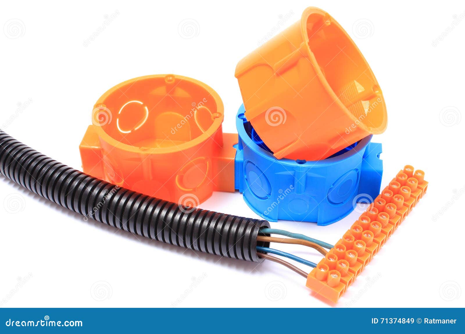 Corrugated Pipe, Electrical Box, Cable with Connection Block Stock ...