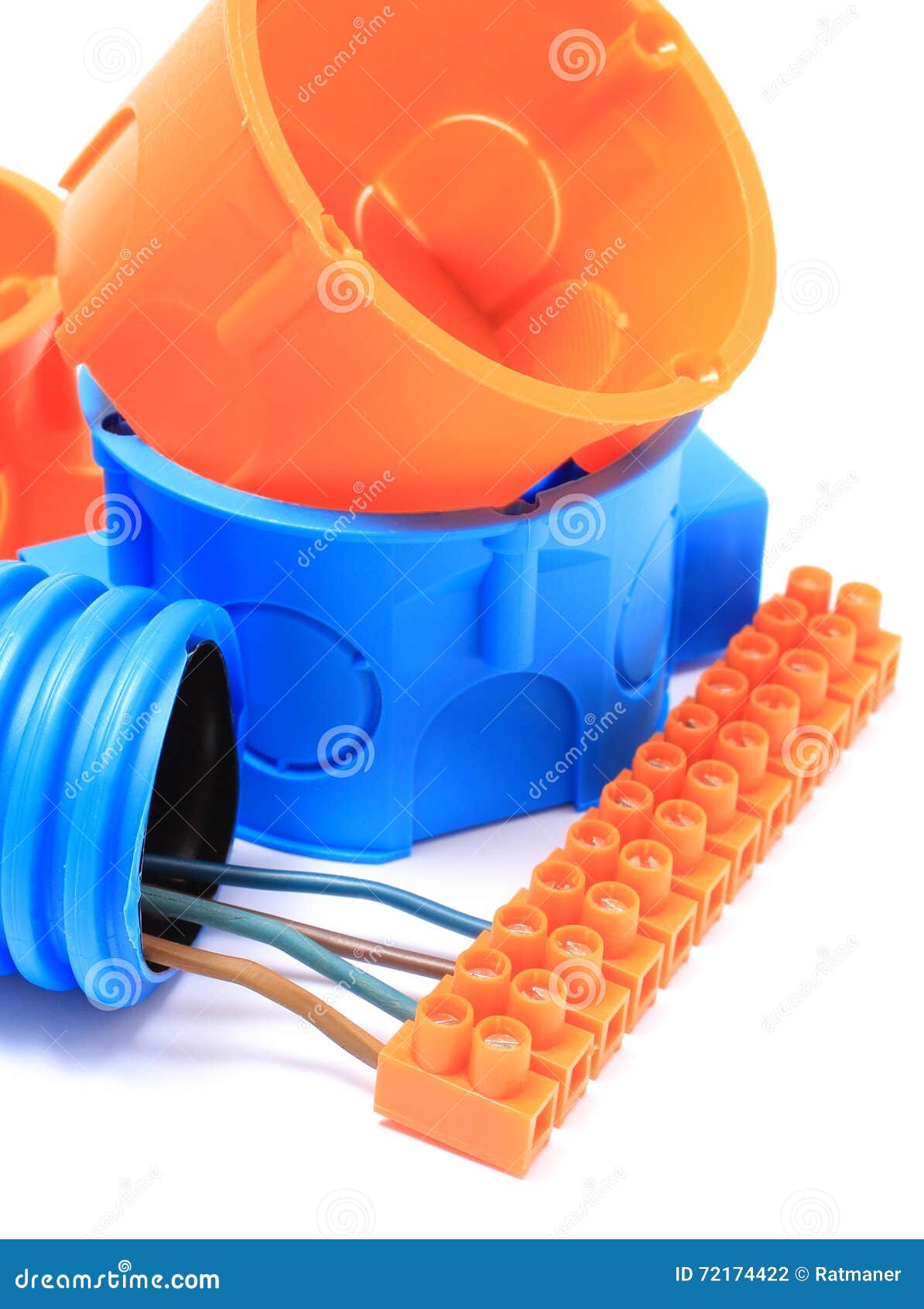 Corrugated Pipe, Electrical Box, Cable with Connection Block Stock ...
