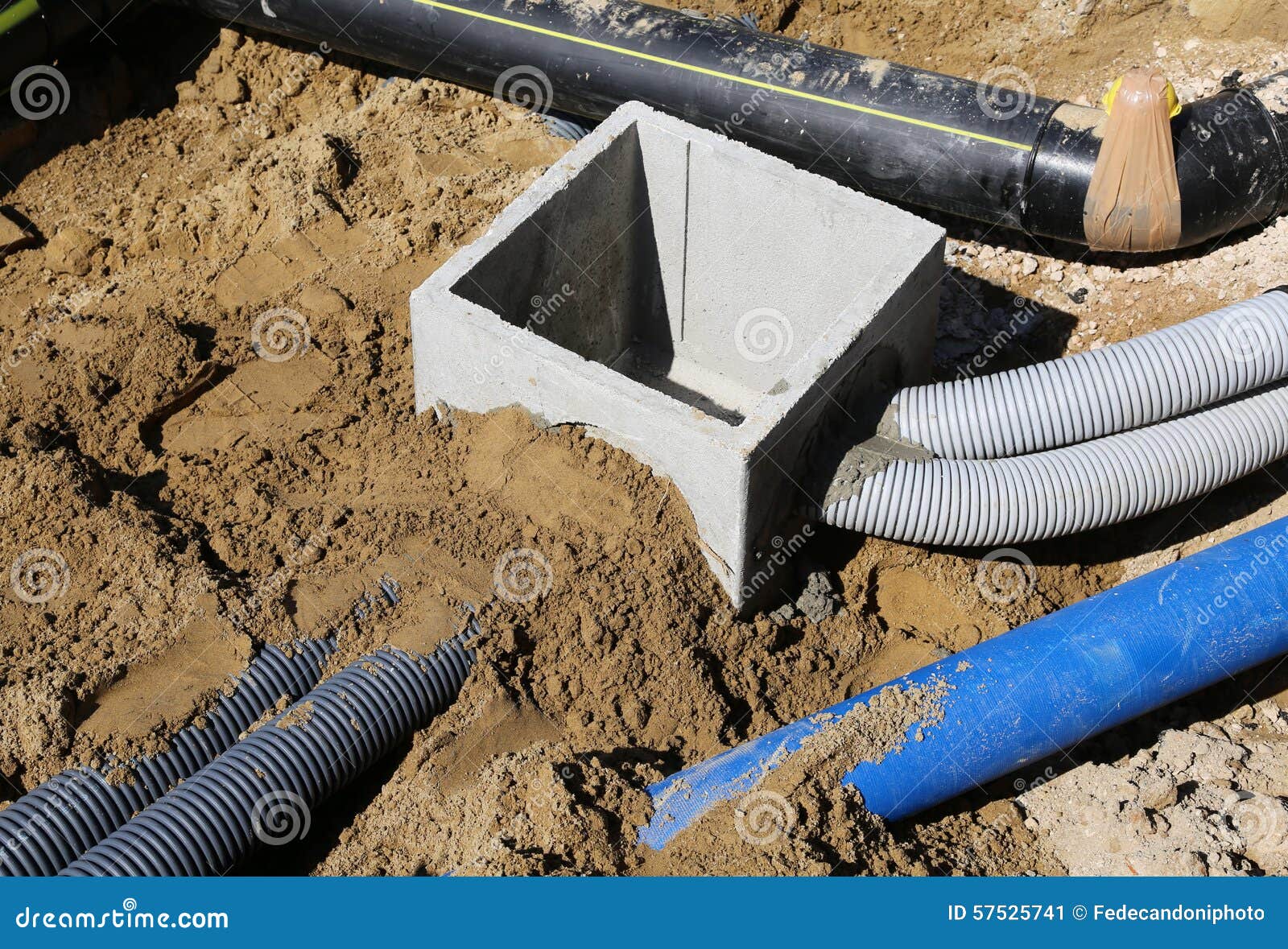 Corrugated Pipes for Electrical Cables and a Cockpit in Concrete Stock ...