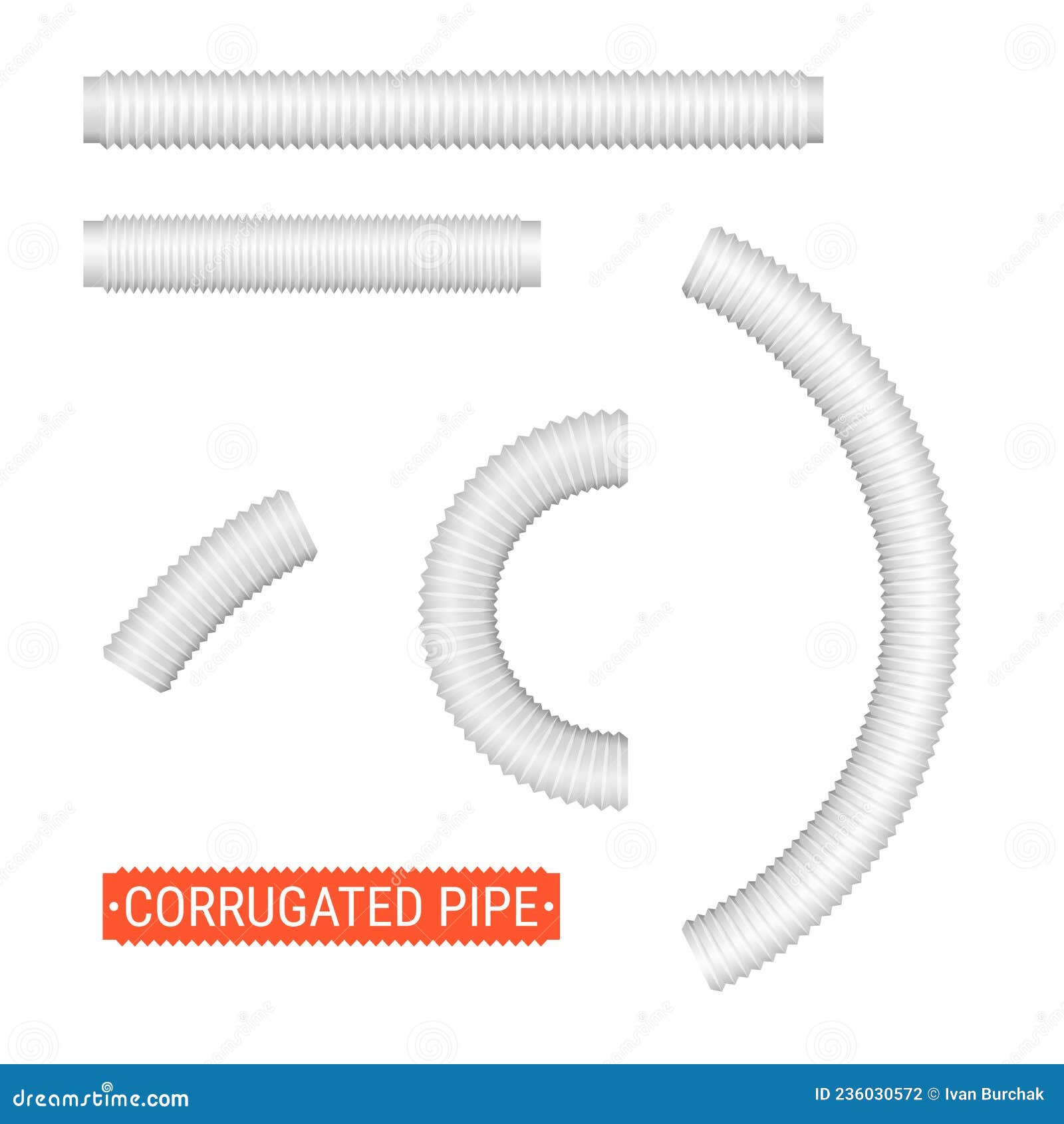 Corrugated Pipes. Realistic Vector Illustration Isolated on White Stock ...