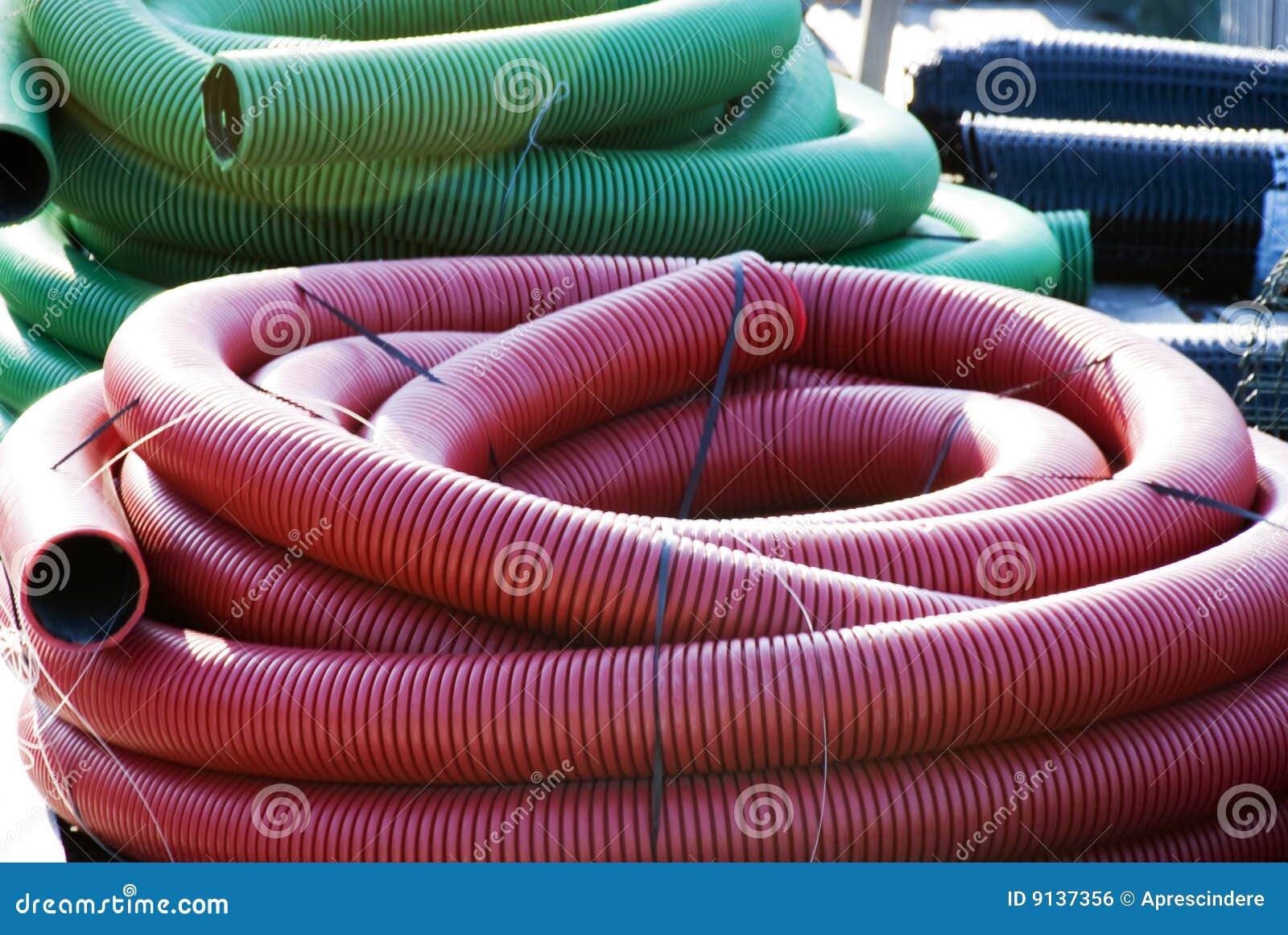 Corrugated plastic pipes stock photo. Image of build, pipeline - 9137356