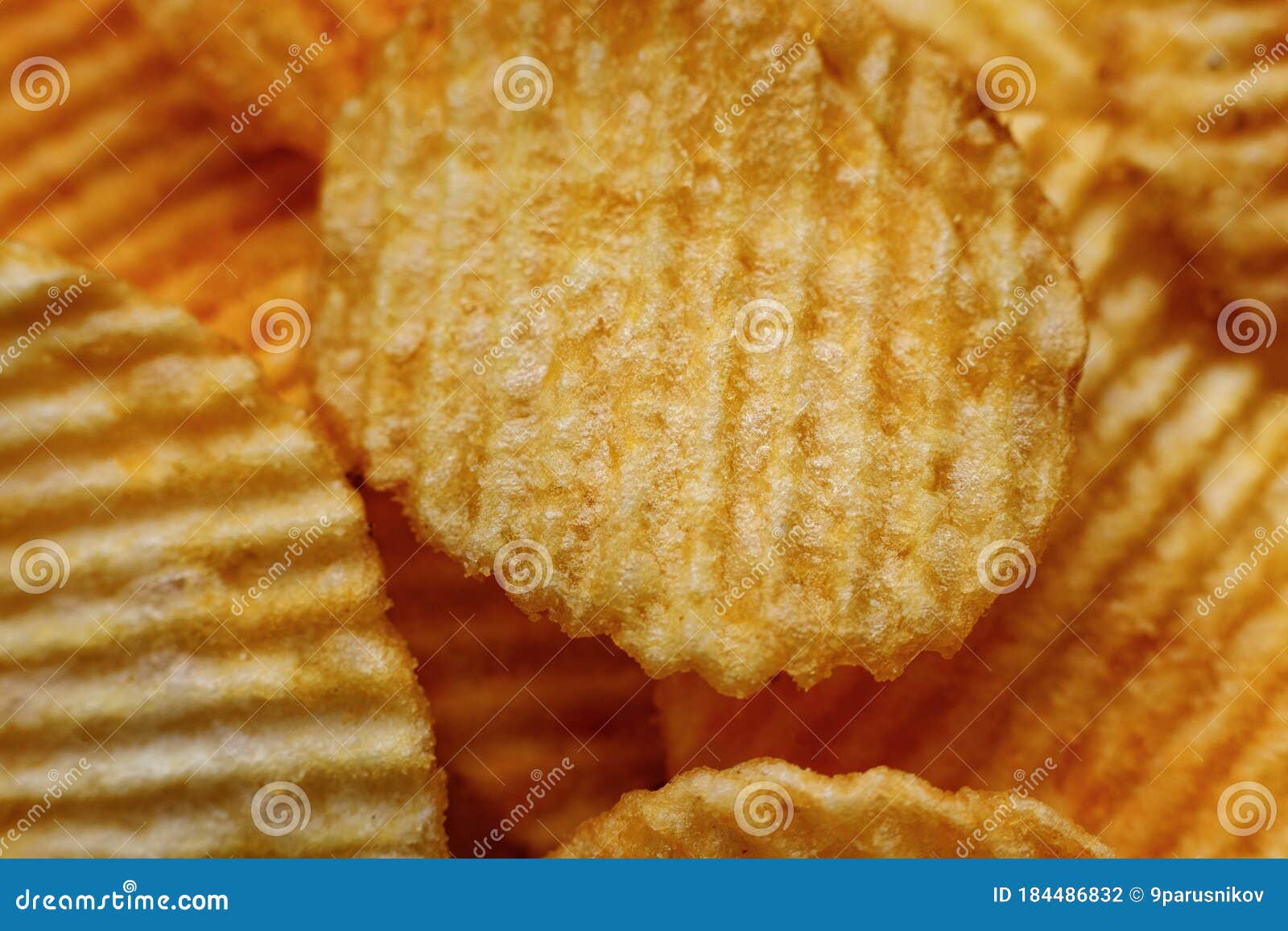 Corrugated Potato Chips. Close-up Macro View. Stock Photo - Image of ...