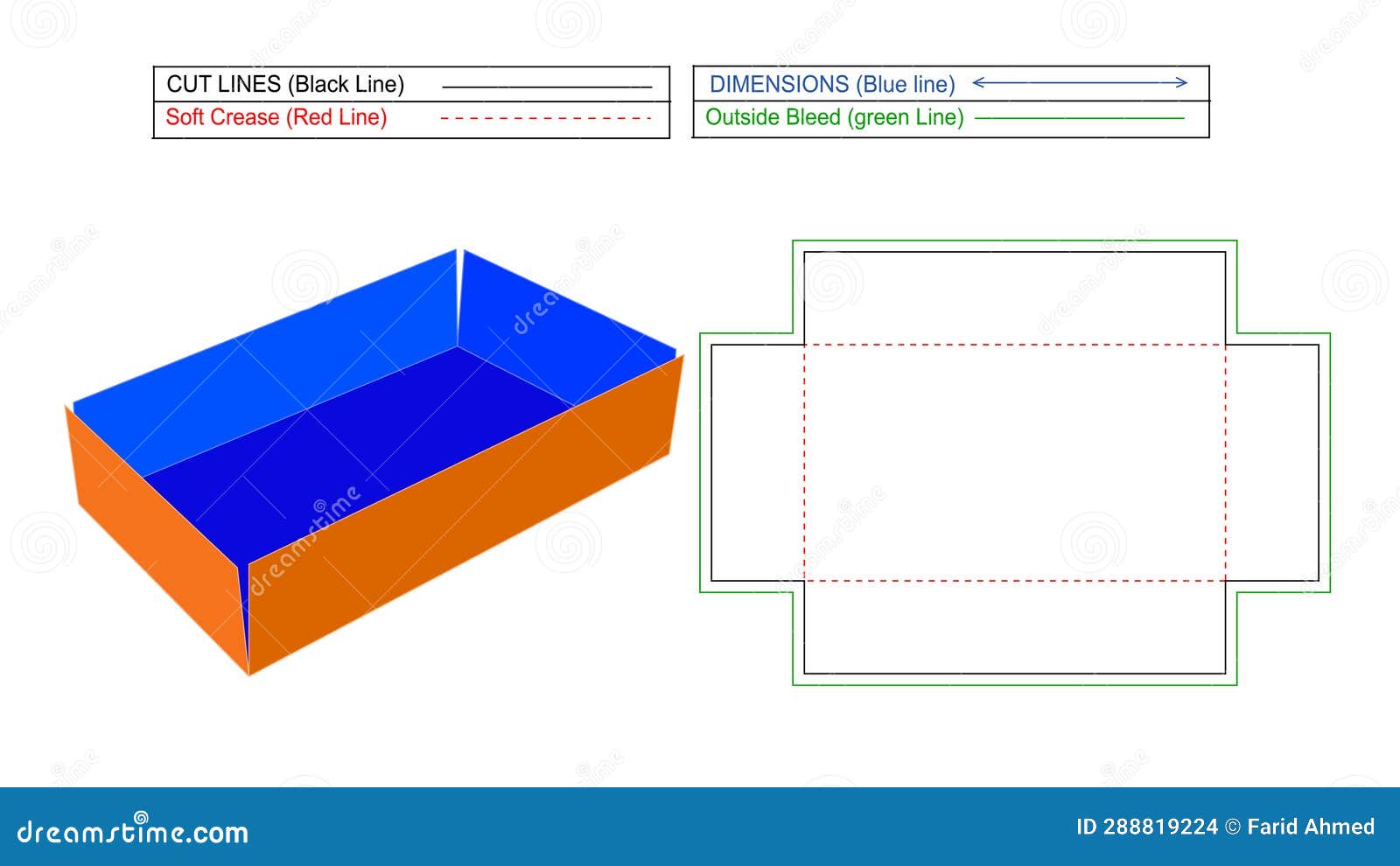 Corrugated Simple Folding Box, Die Line Template and 3D Render Editable ...