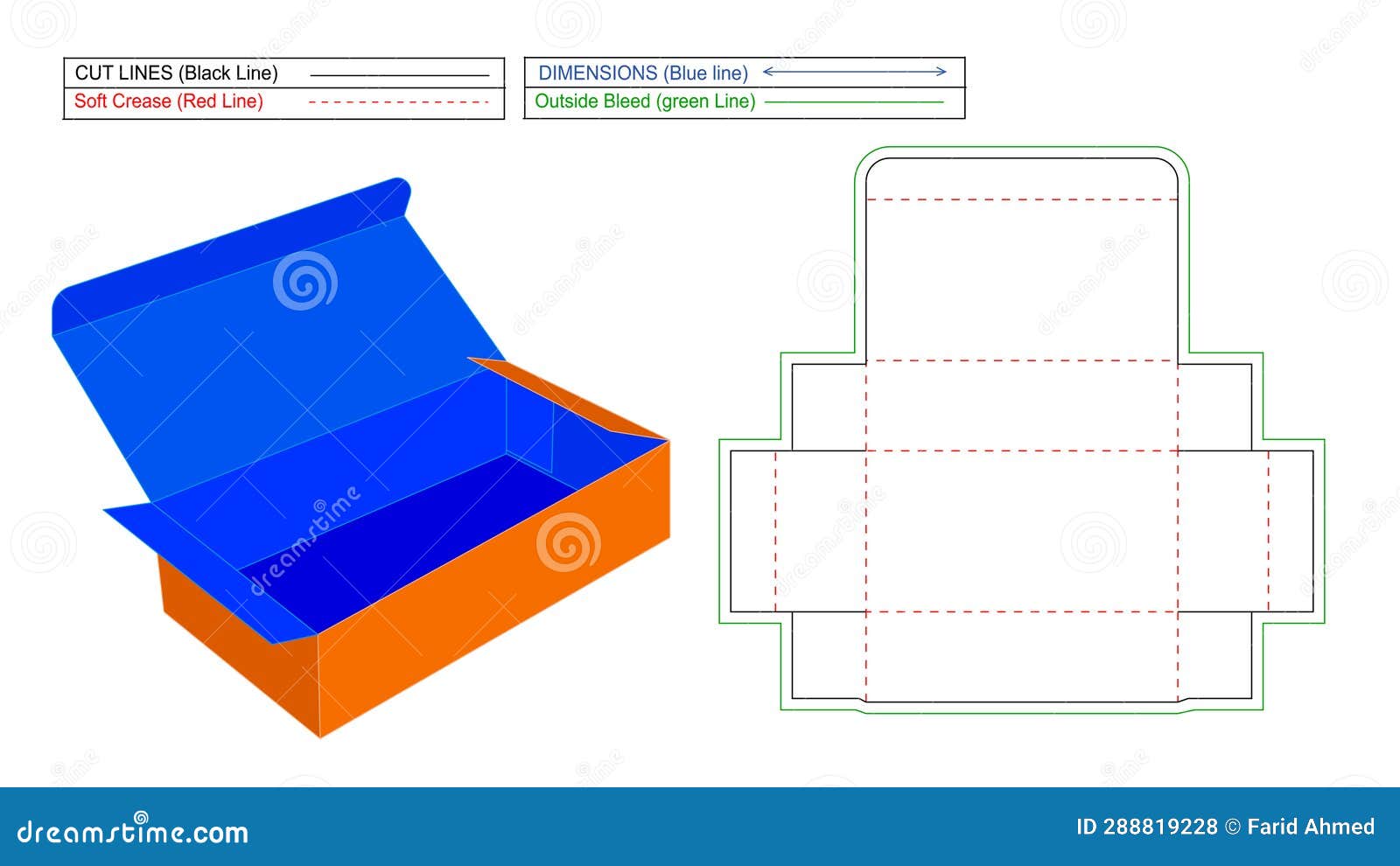 Corrugated Standard Folding Box Die Line Template and 3d Vector ...