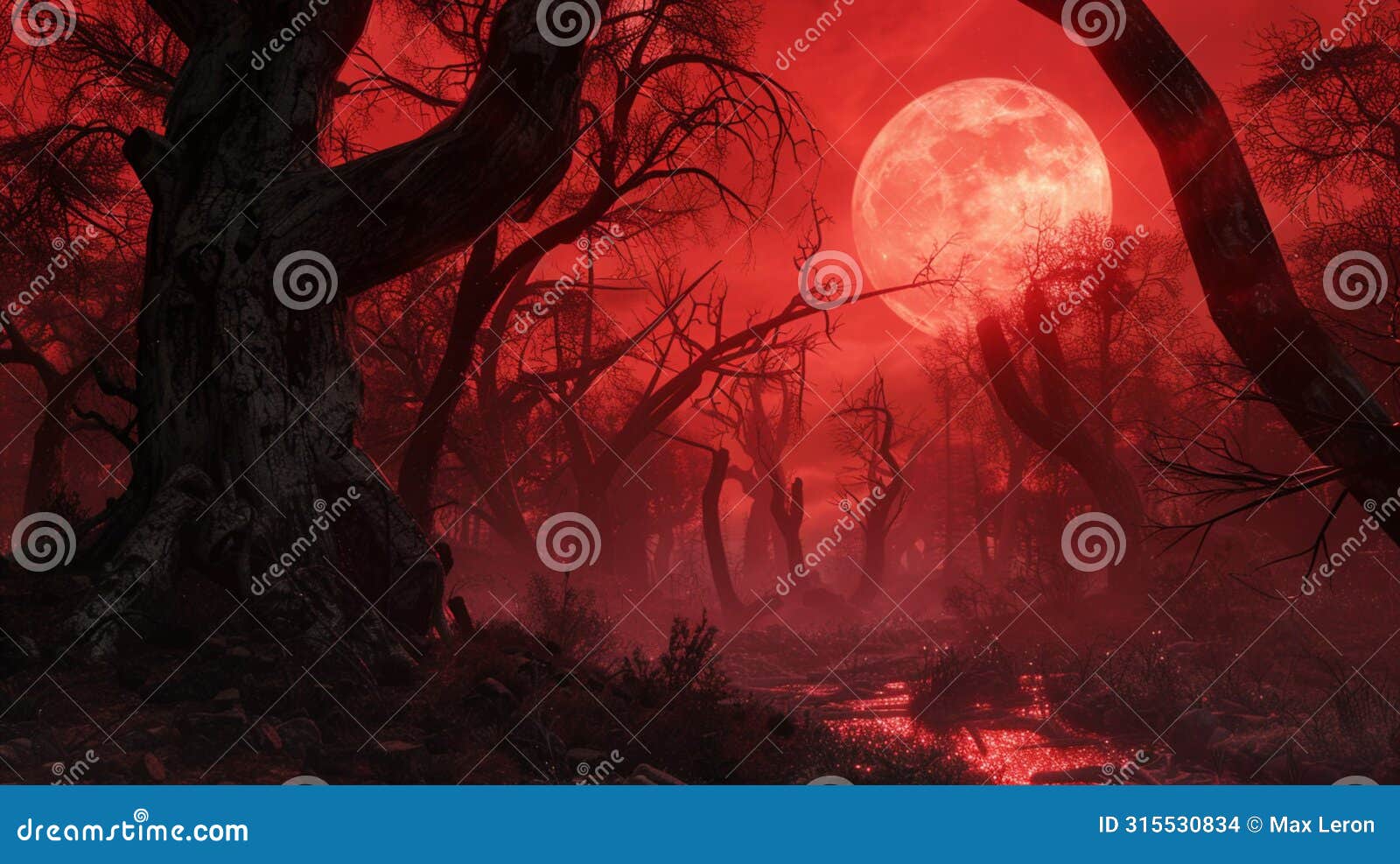 Corrupt Black Magic Forest, Dead, Trees, Red, Red Sky, Atmosphere Stock ...