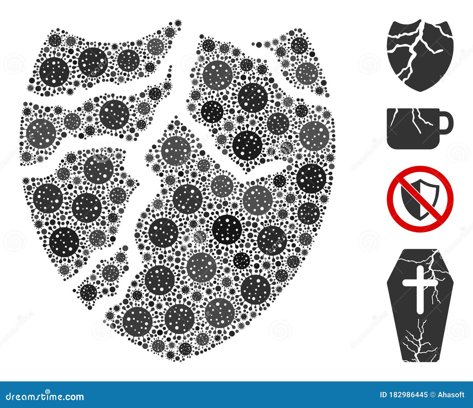 Corrupted Shield Collage of Covid Virus Items Stock Illustration ...
