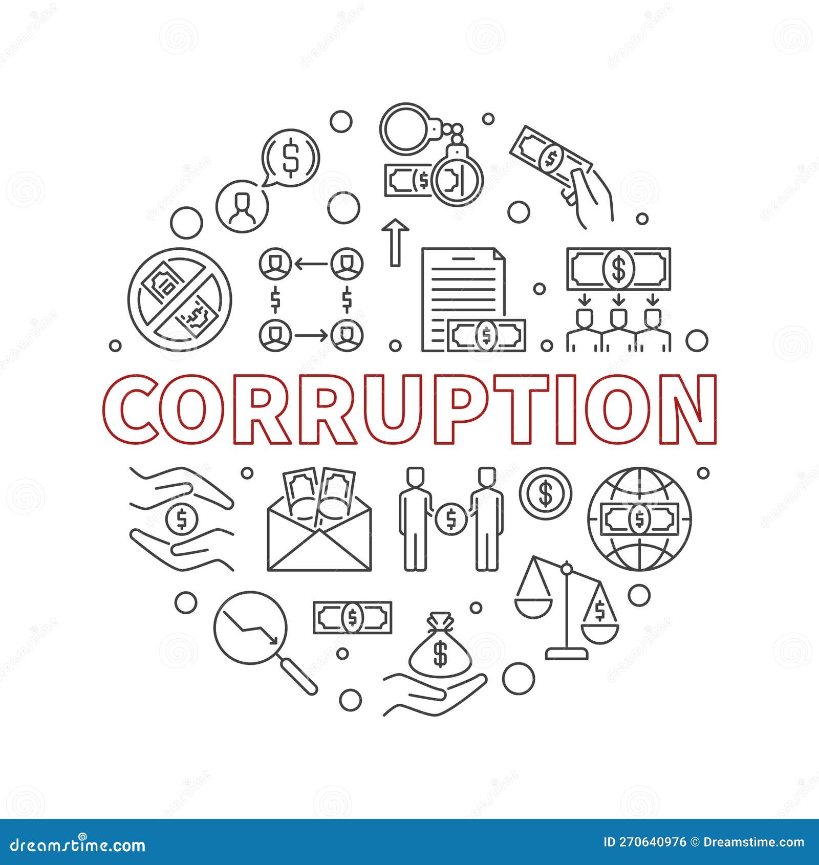 Corruption Concept Thin Line Circular Banner. Vector Round Illustration ...