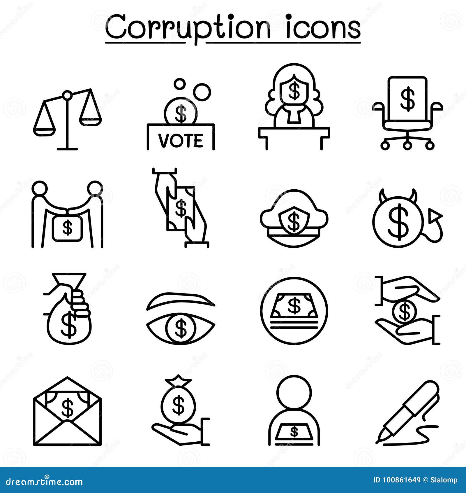 Corruption & Dishonesty Icon Set in Thin Line Style Stock Vector ...