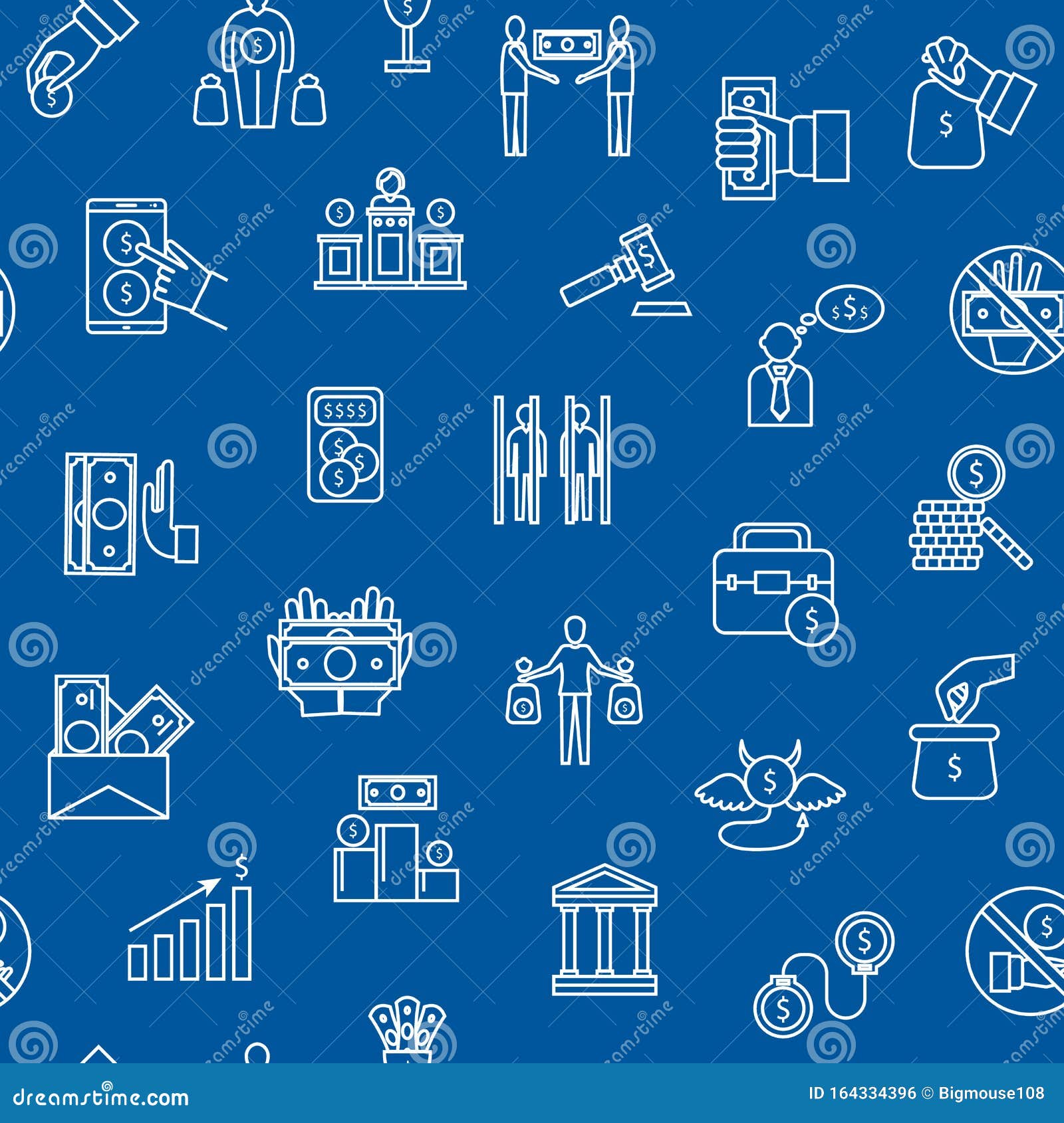 Corruption and Dishonesty Signs Thin Line Seamless Pattern Background ...