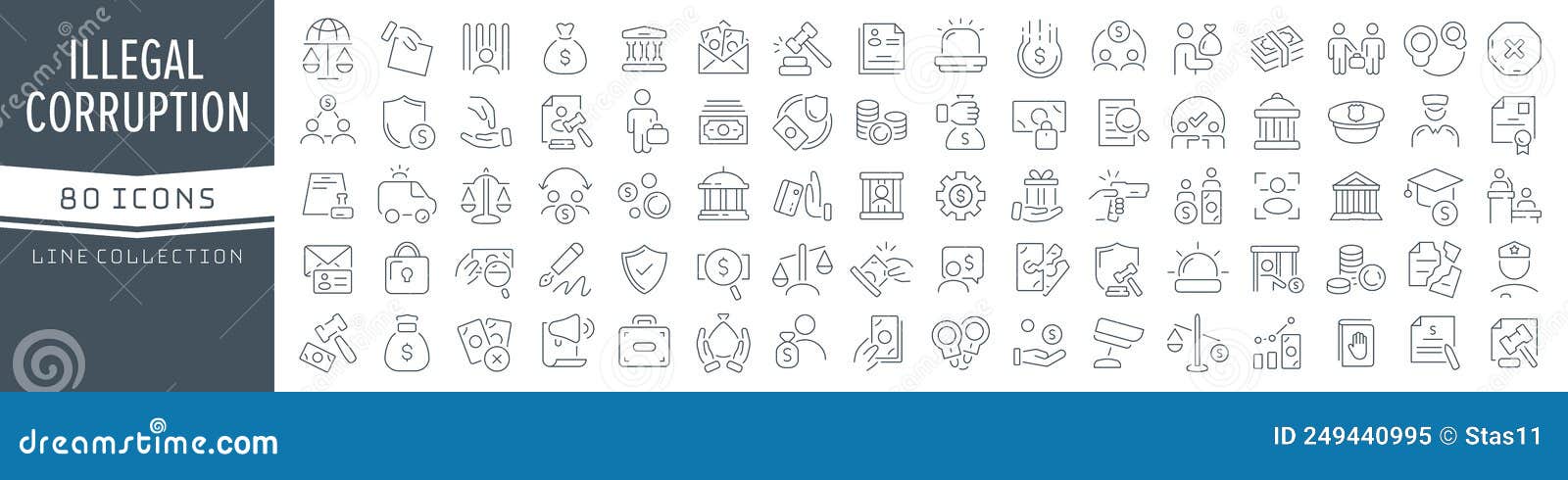 Corruption and Illegal Line Icons Collection. Big UI Icon Set in a Flat ...