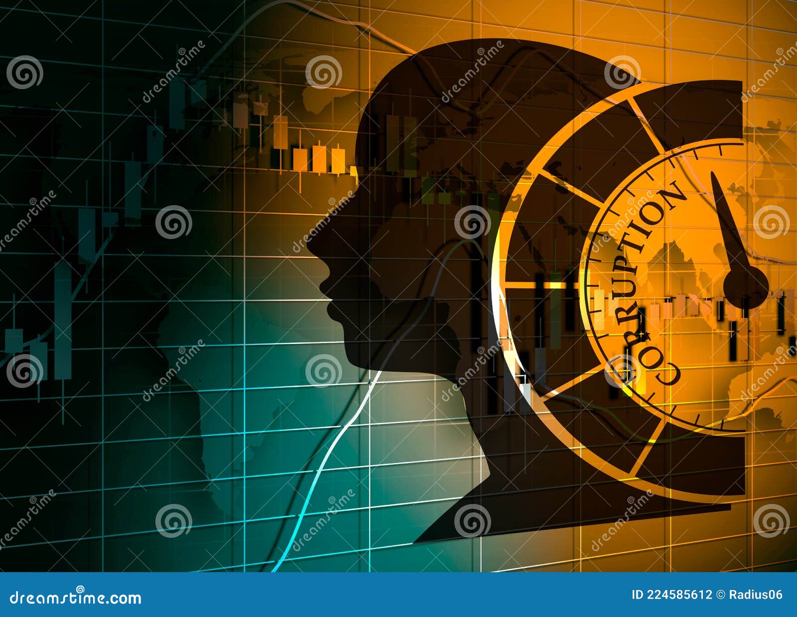 Head of Man Silhouette and Corruption Level Meter Stock Illustration ...