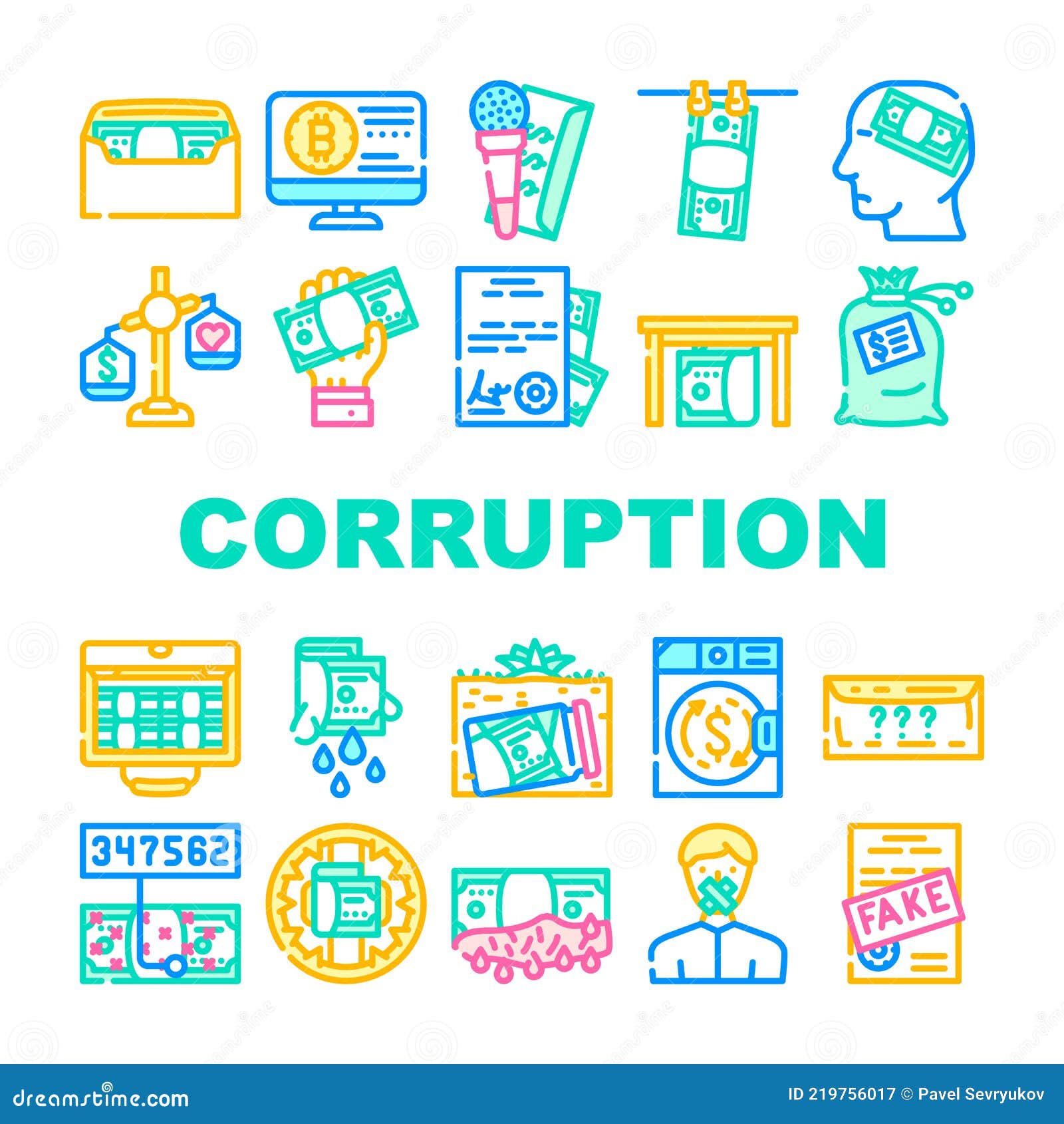Corruption Problem Collection Icons Set Vector Stock Vector ...