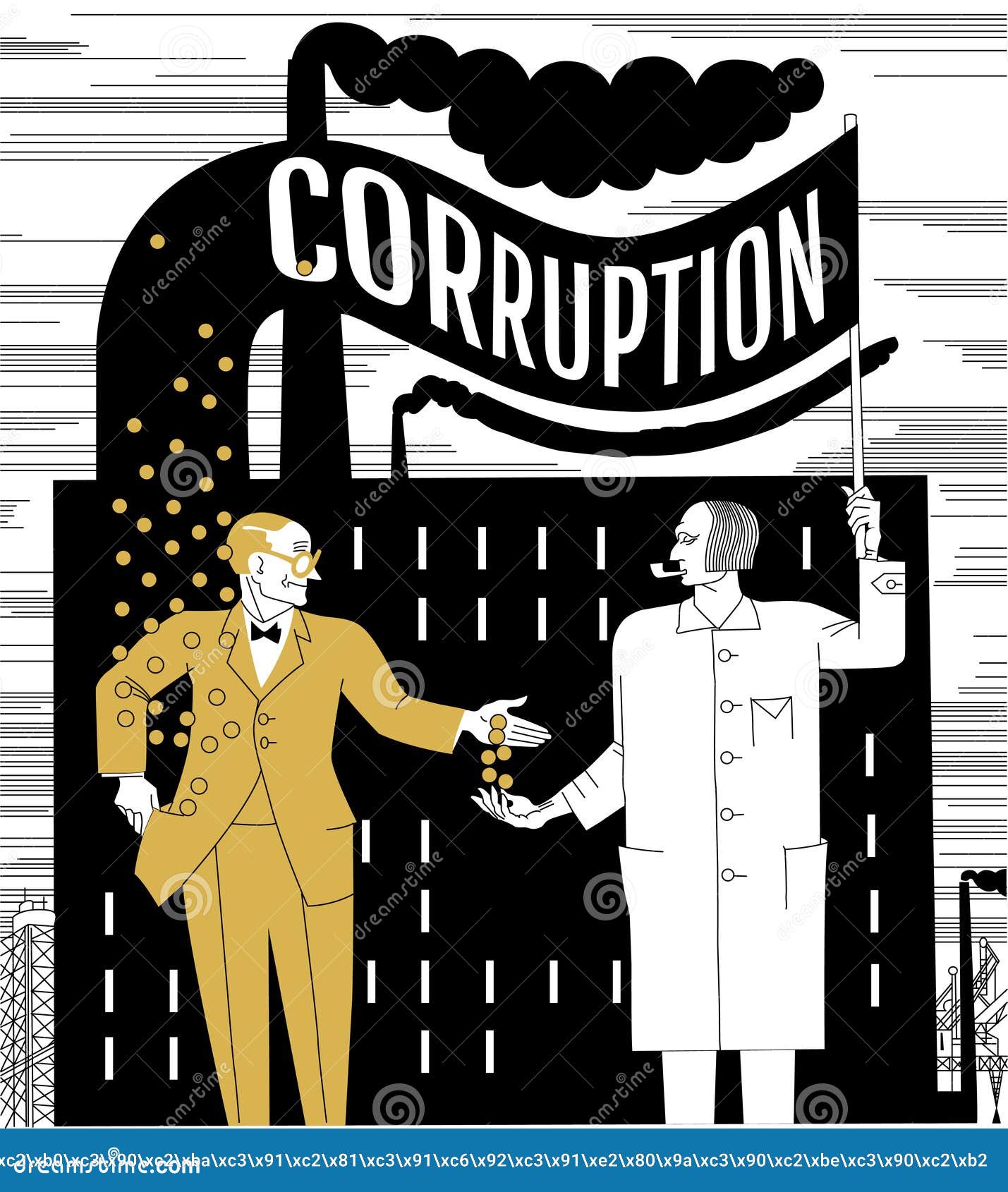 Corruption. Vector Illustration of Two Men on a Background of the Plant ...