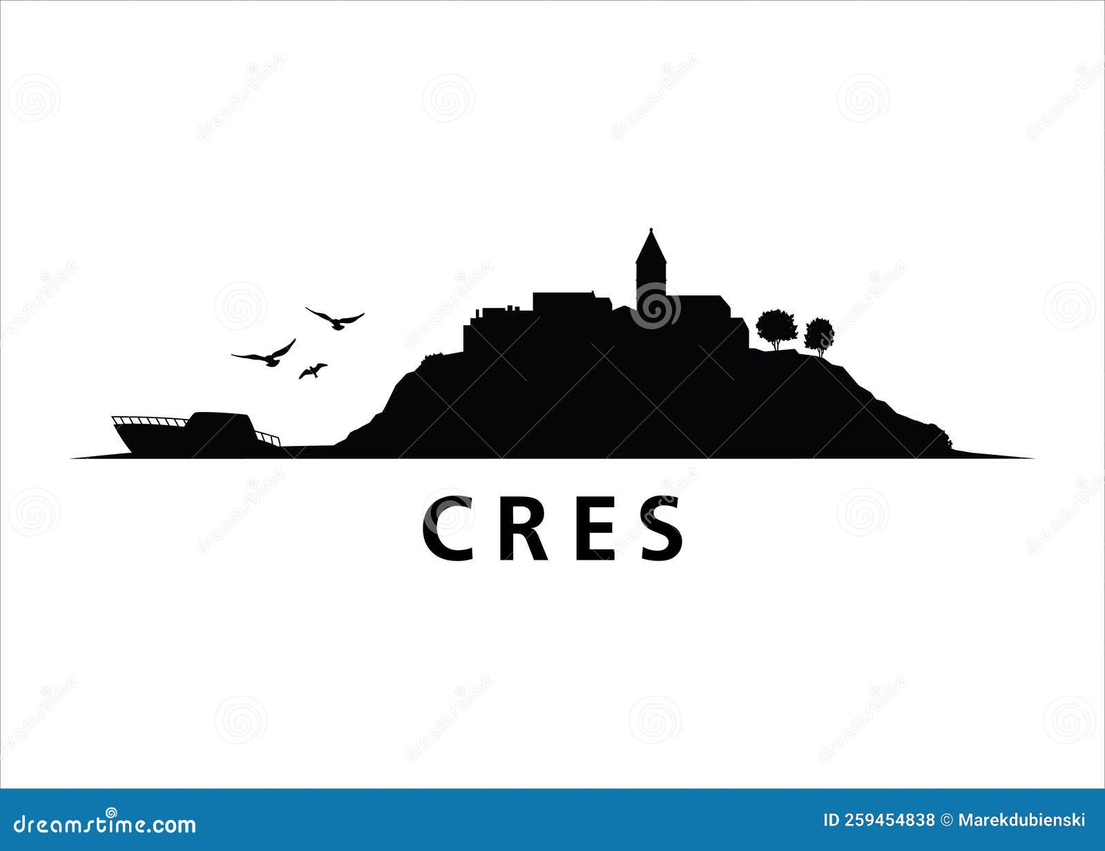 Cres Skyline Croatian Island Landscape Stock Vector - Illustration of ...