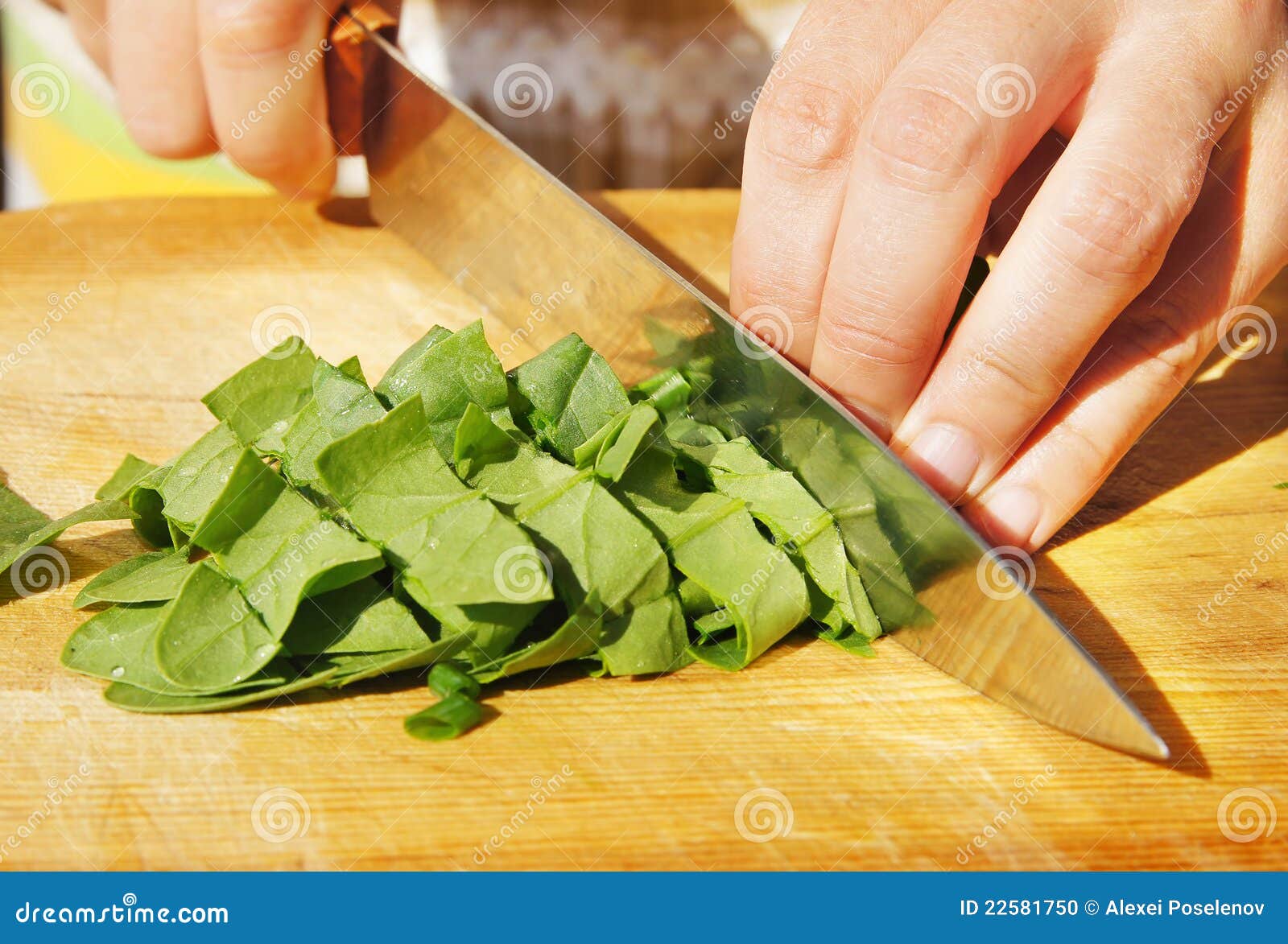 Corte De Hojas De La Espinaca Para La Ensalada Foto de archivo - Imagen ...