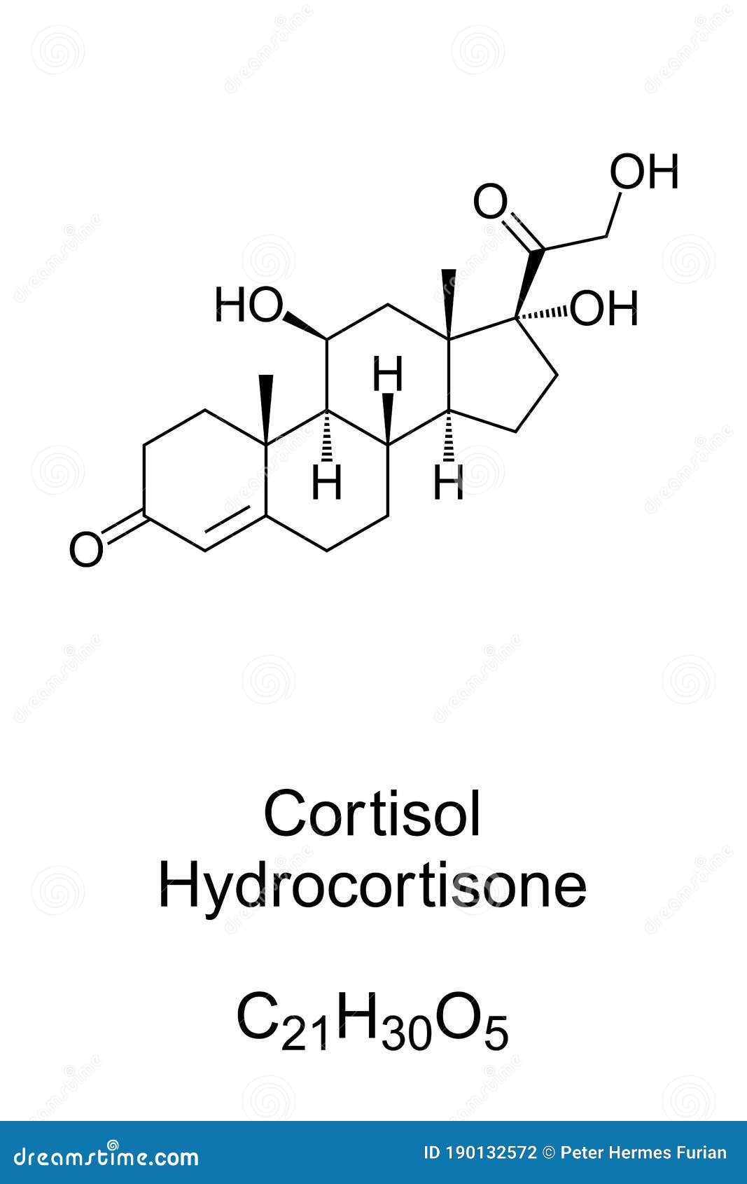 Cortisol, Also Hydrocortisone, a Steroid Hormone, Chemical Structure ...