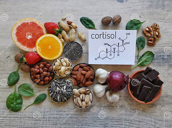 Cortisol Reducing Foods. Foods that Help Decrease Cortisol and Stress Levels. Structural ...