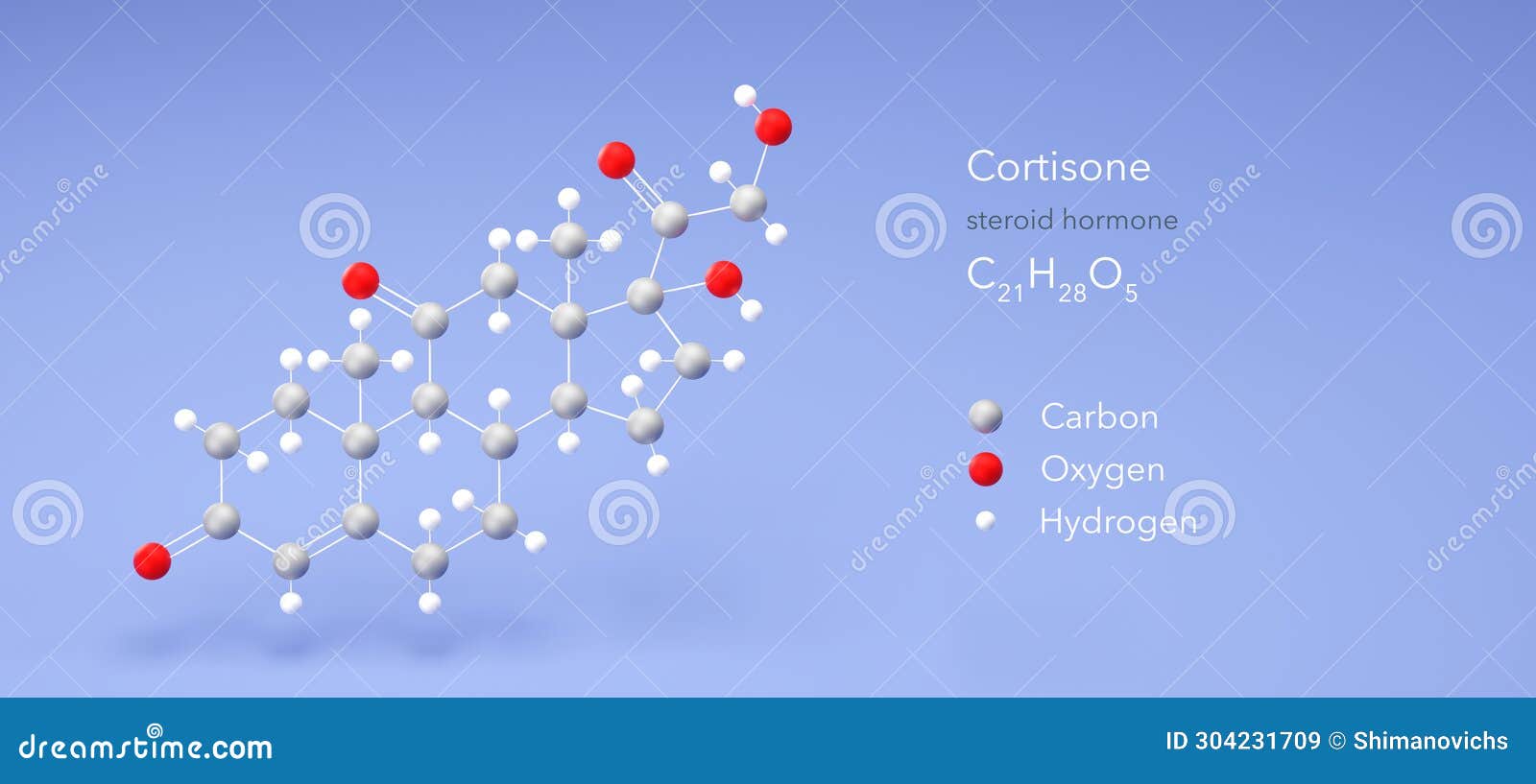 Cortisone Molecule, Structural Chemical Formula, Ball-and-stick Model ...