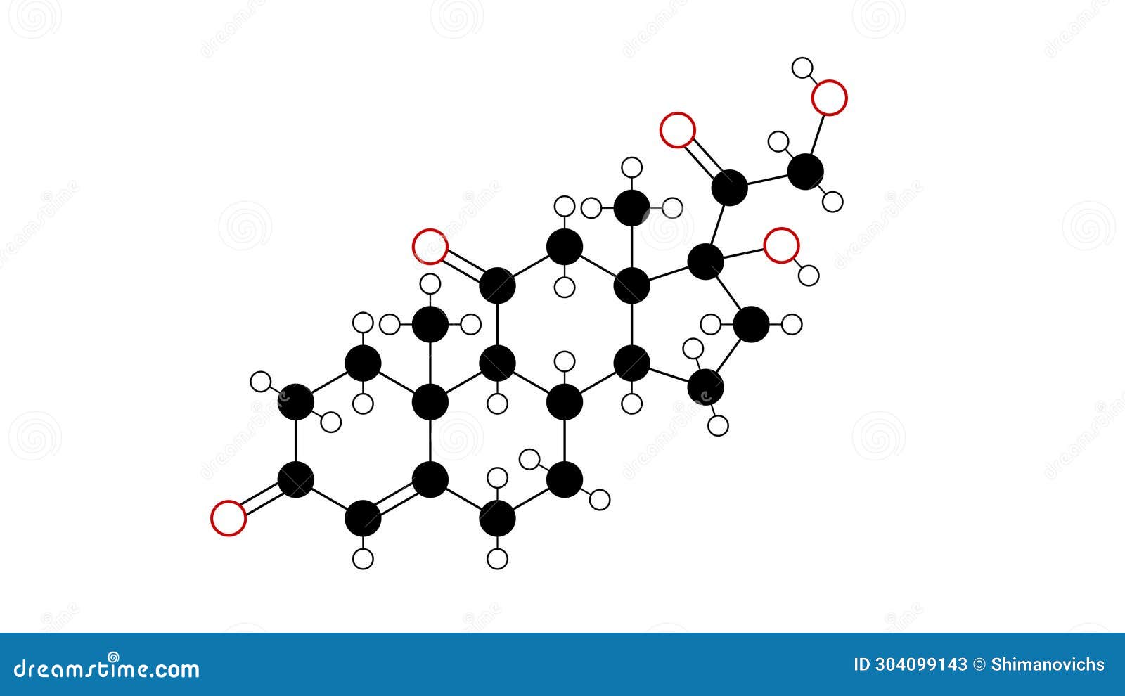 Cortisone Molecule, Structural Chemical Formula, Ball-and-stick Model ...