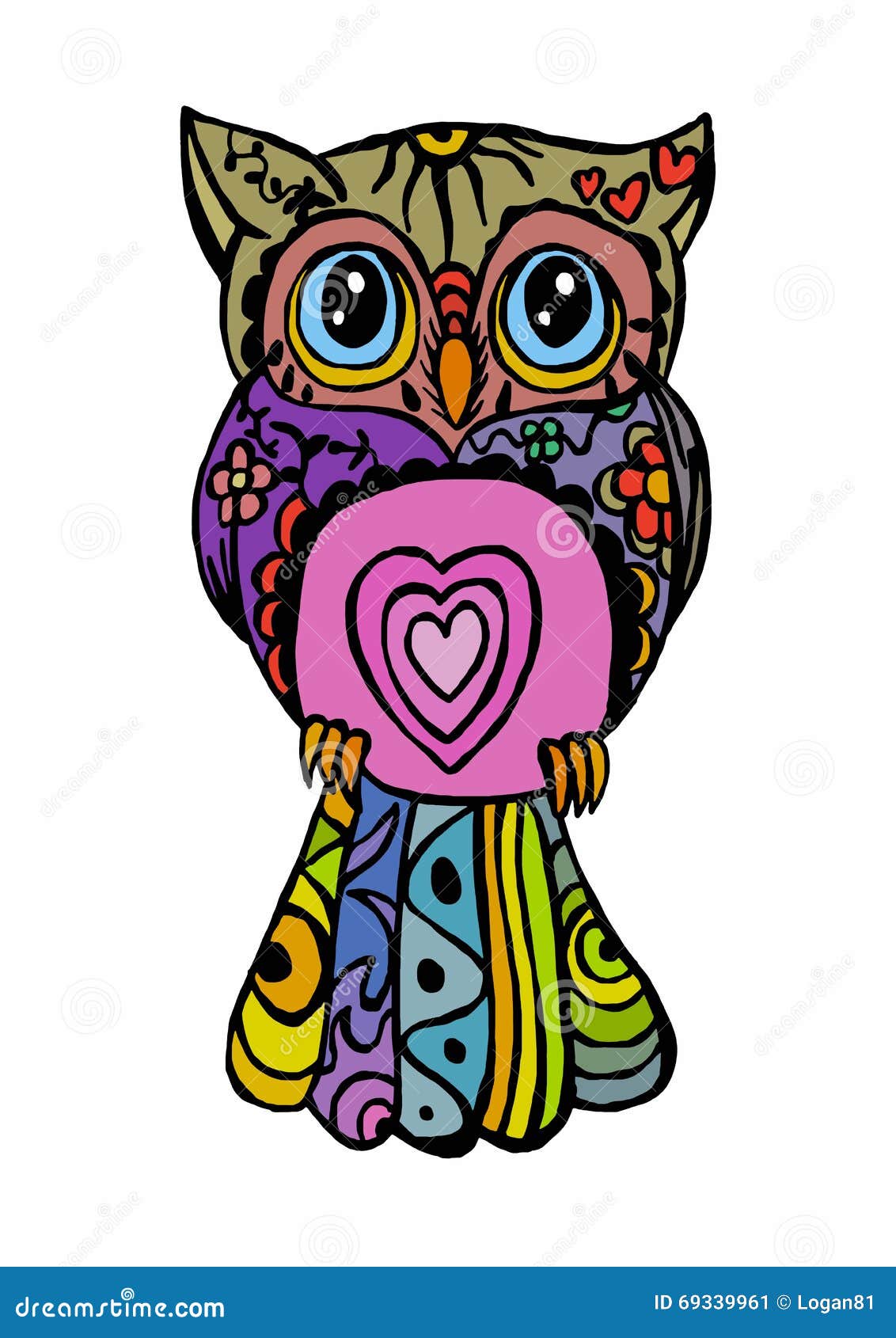 Coruja colorida ilustração stock. Ilustração de fantasia - 69339961