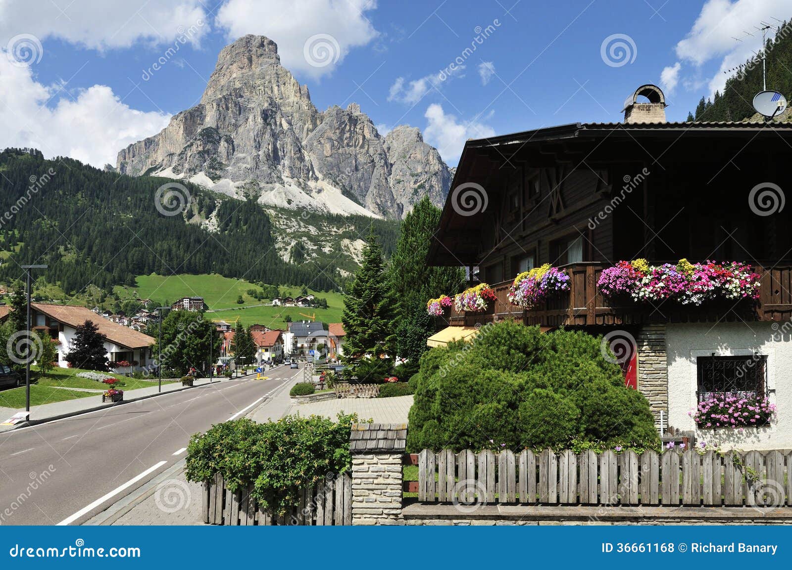 Corvara in Badia stock photo. Image of flowers, acommodation - 36661168
