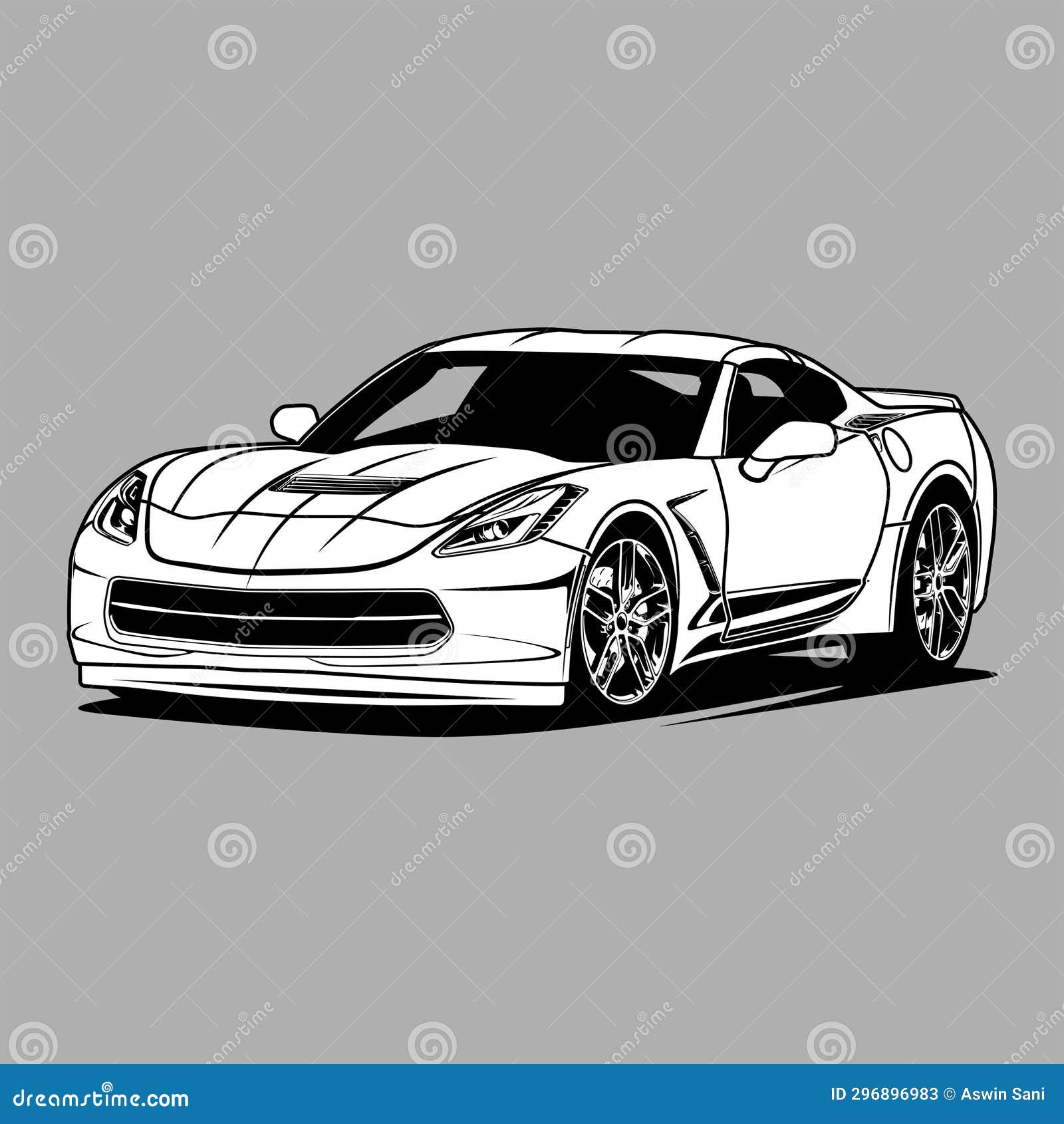 Corvette Stingray C7 Black White Stock Vector - Illustration of drive ...
