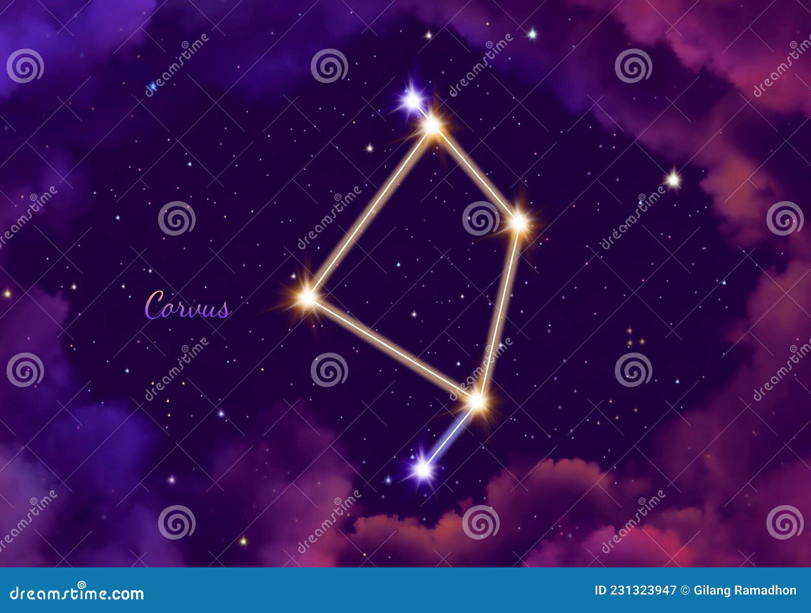 The Constellation Corvus Star In The Night Sky. Vector Illustration ...